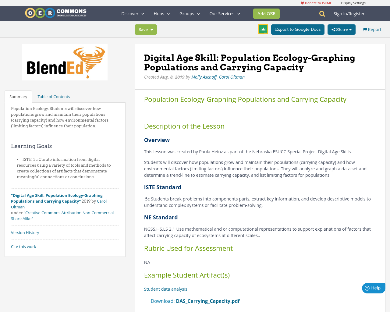 Digital Age Skill: Population Ecology-Graphing Populations and Carrying ...
