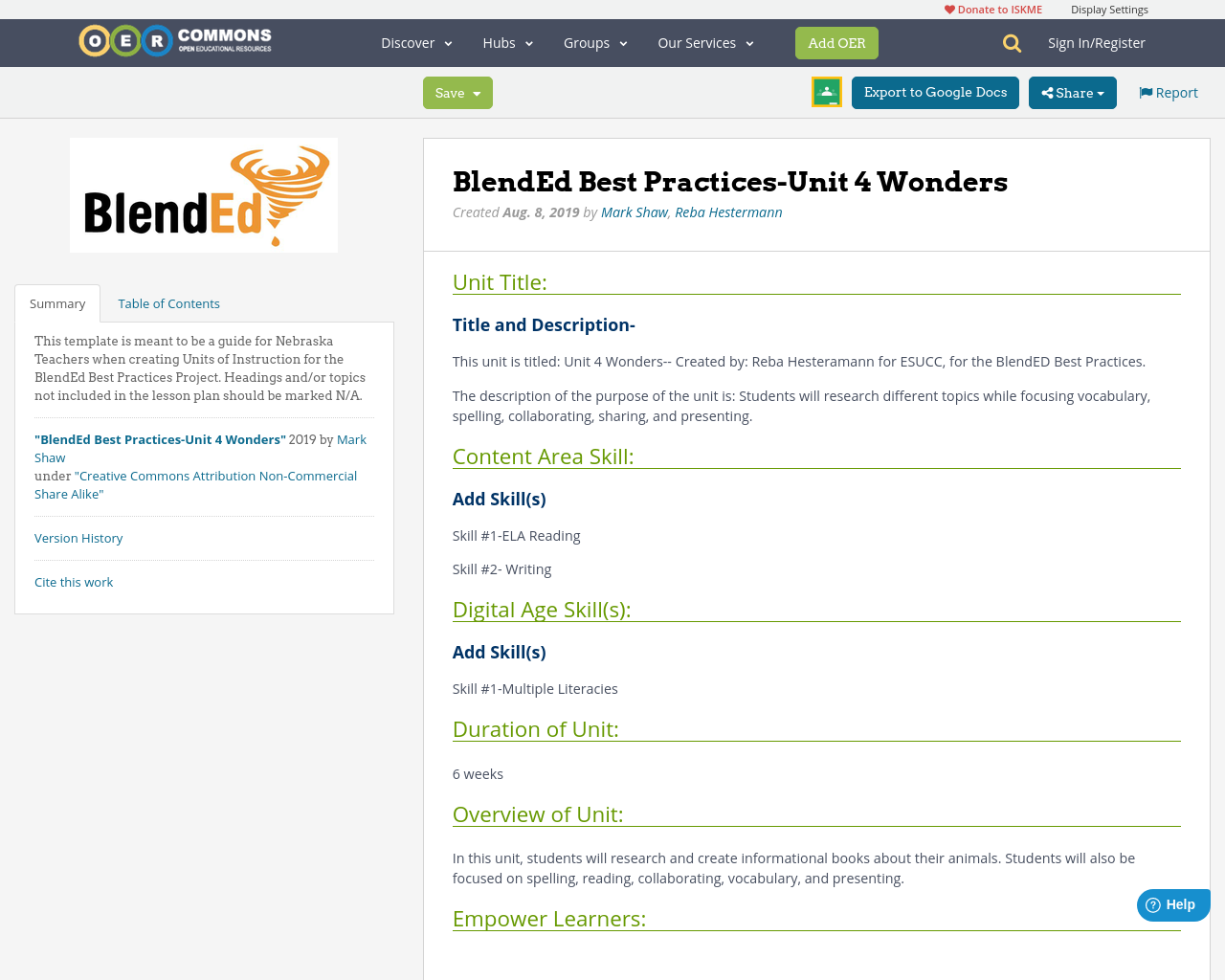 BlendEd Best Practices-Unit 4 Wonders | OER Commons