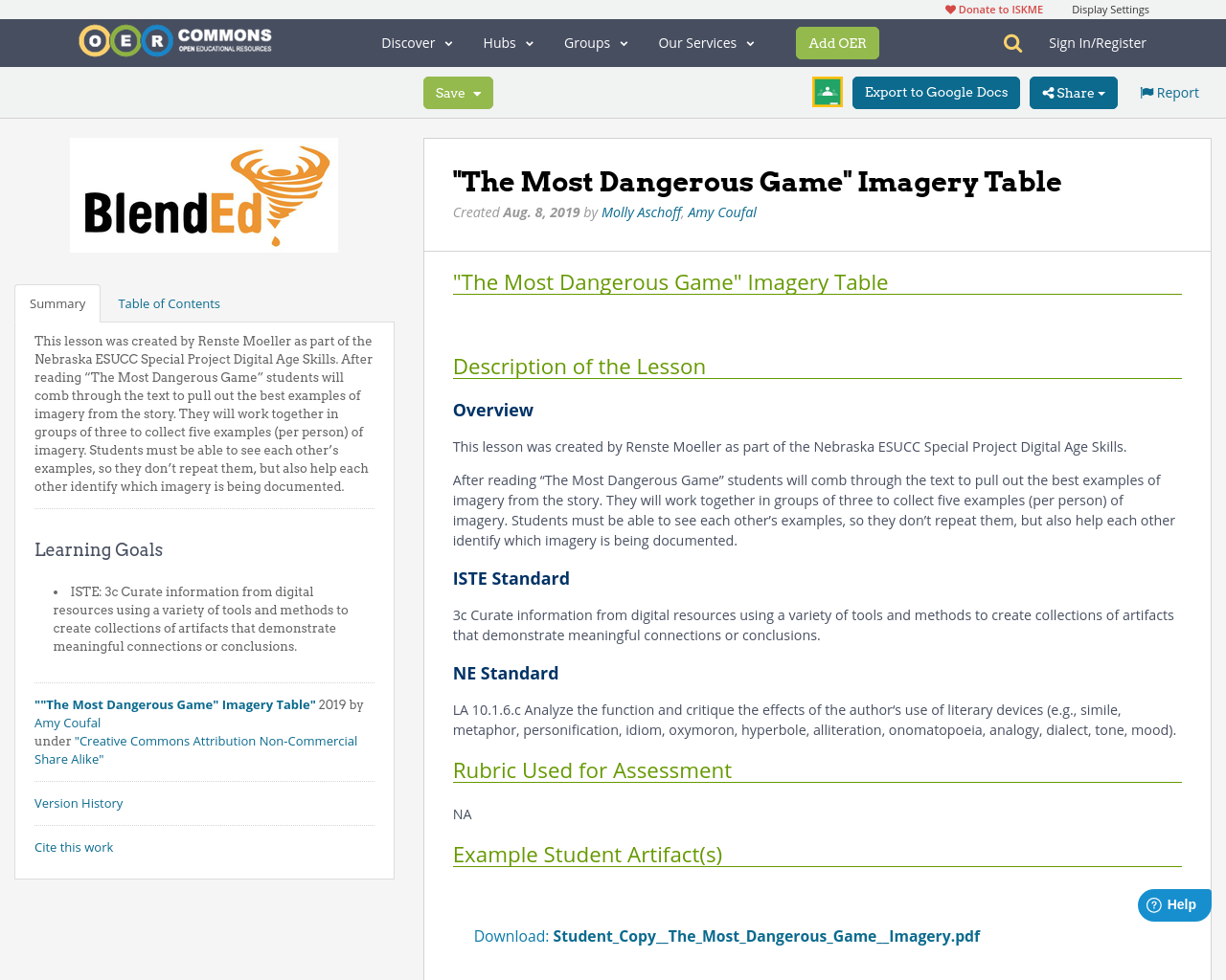 "The Most Dangerous Game" Imagery Table | OER Commons