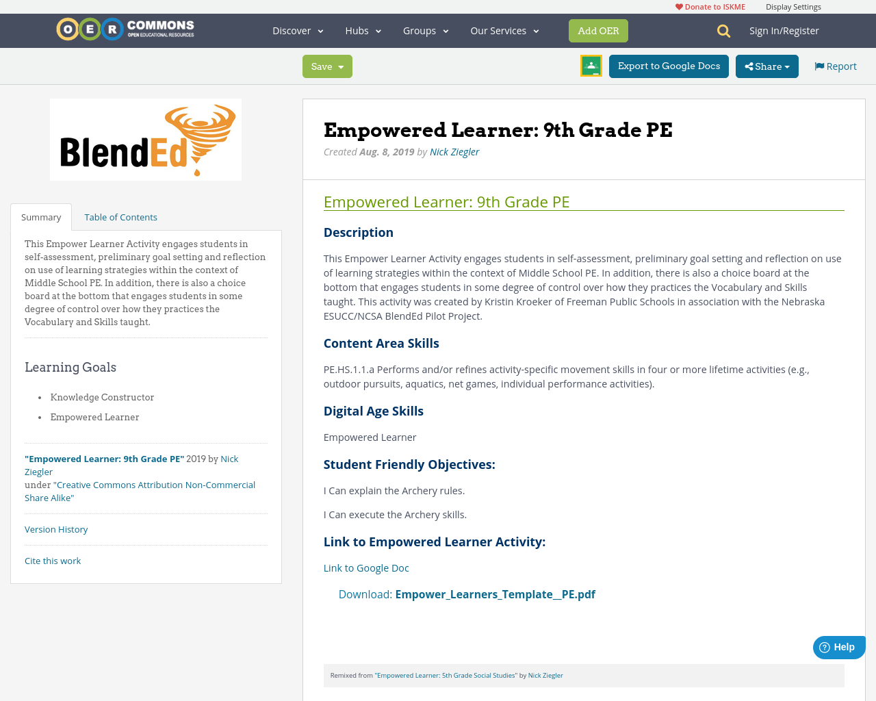 Empowered Learner: 9th Grade PE | OER Commons