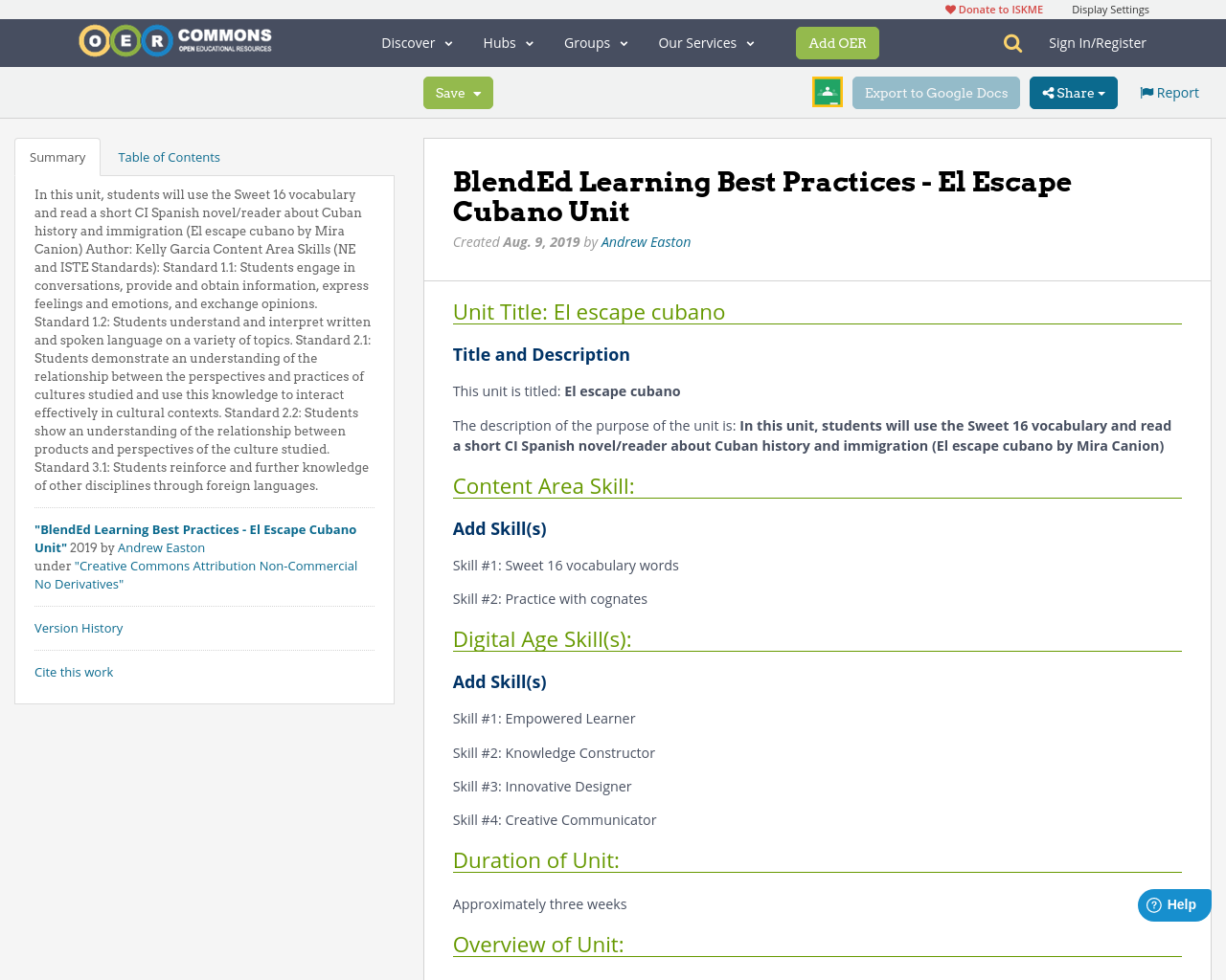 BlendEd Learning Best Practices - El Escape Cubano Unit | OER Commons