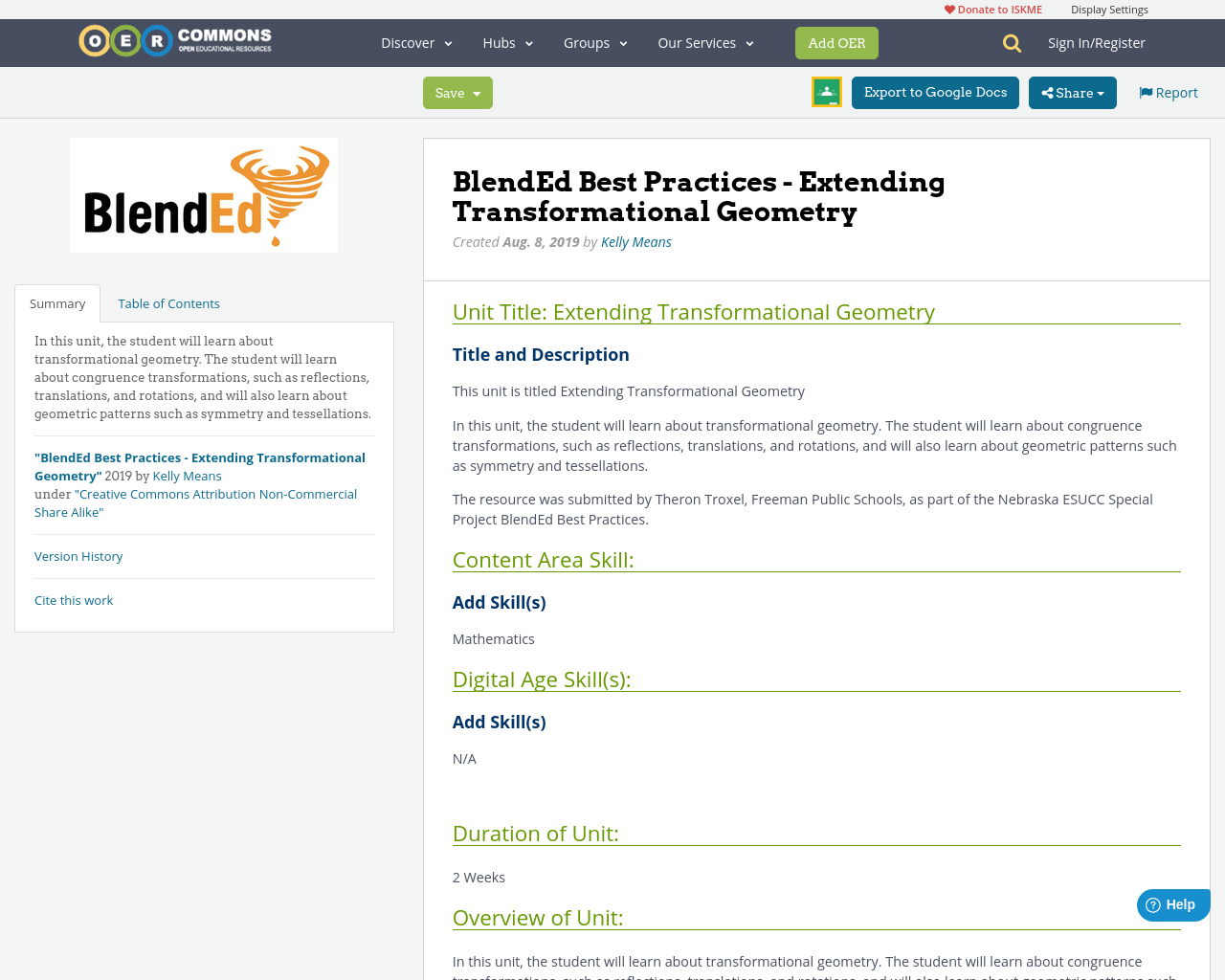 BlendEd Best Practices - Extending Transformational Geometry | OER Commons