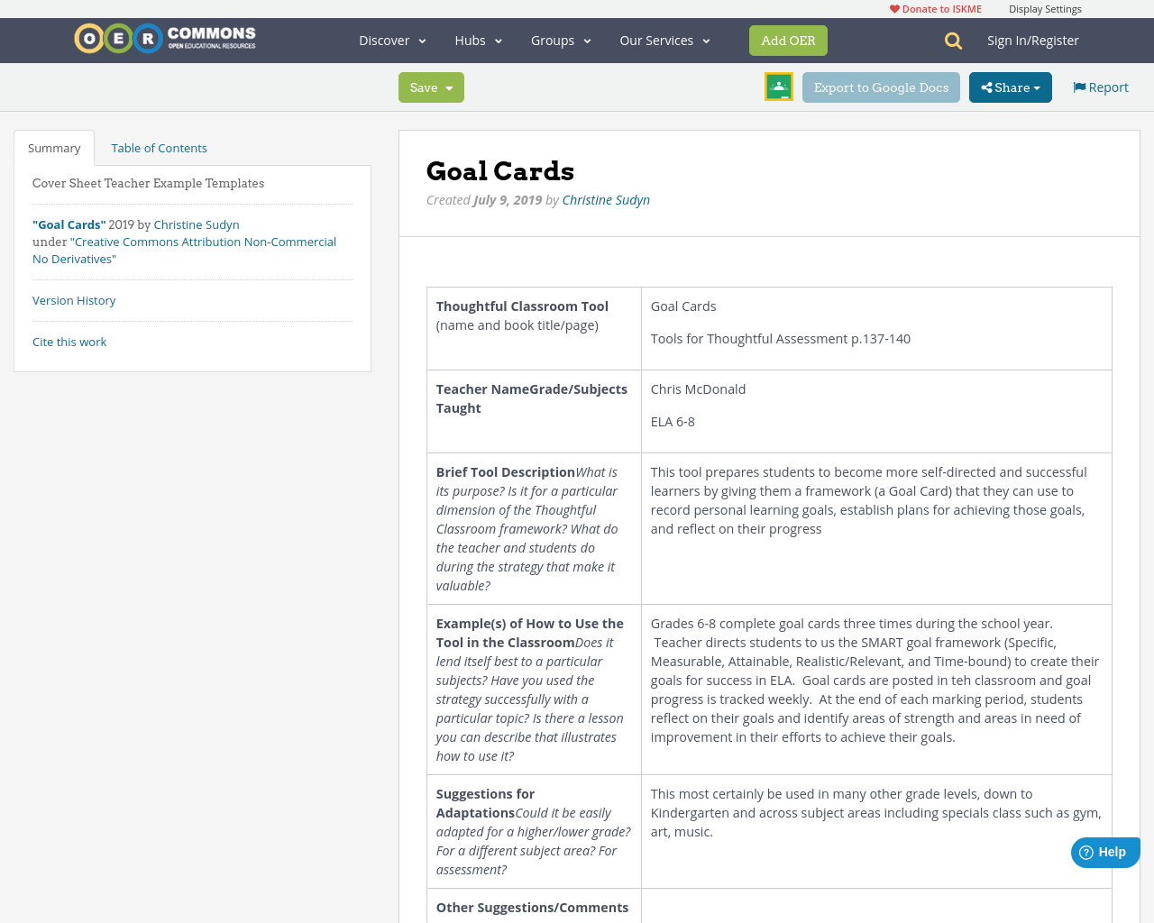 Goal Cards | OER Commons