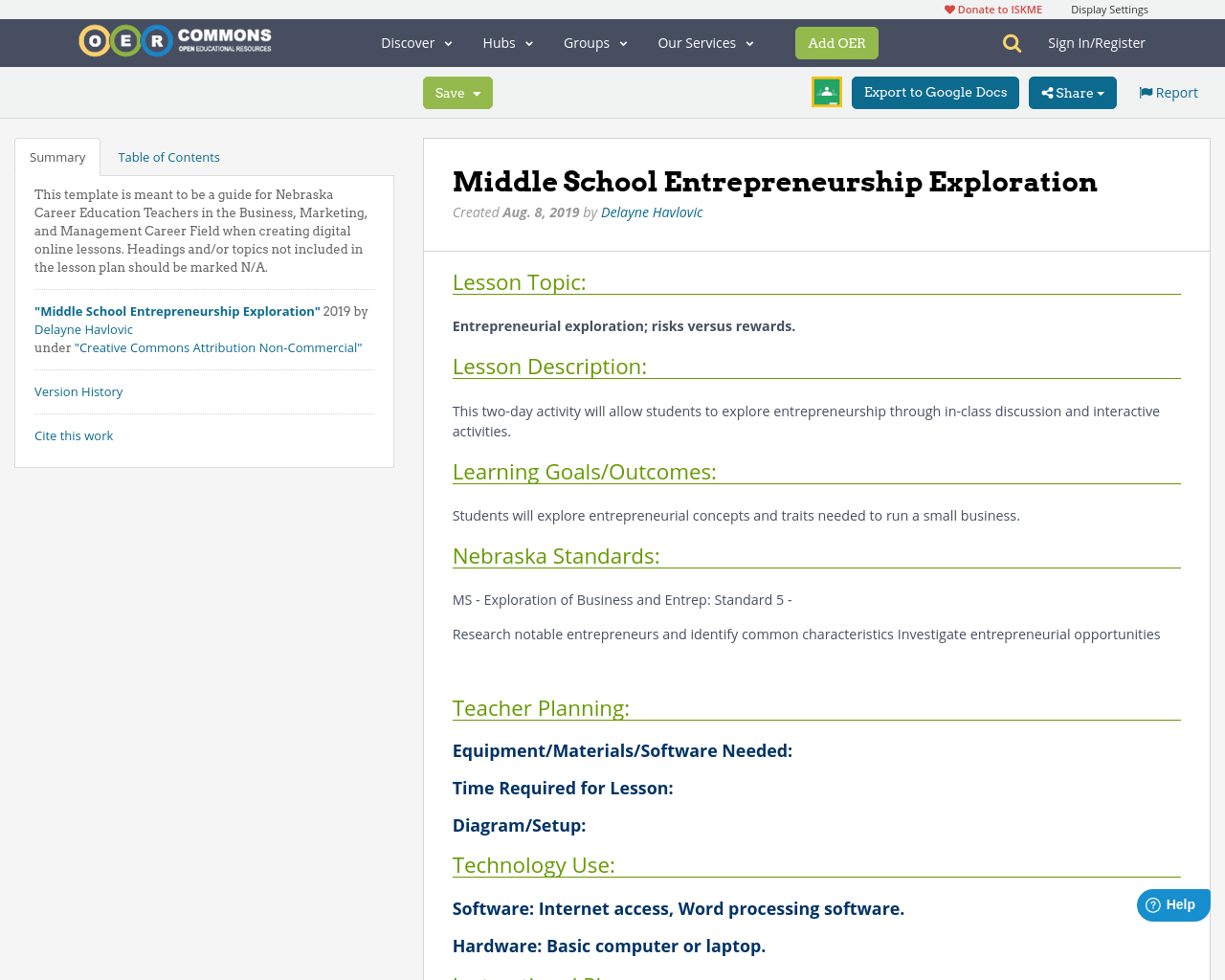 Middle School Entrepreneurship Exploration | OER Commons