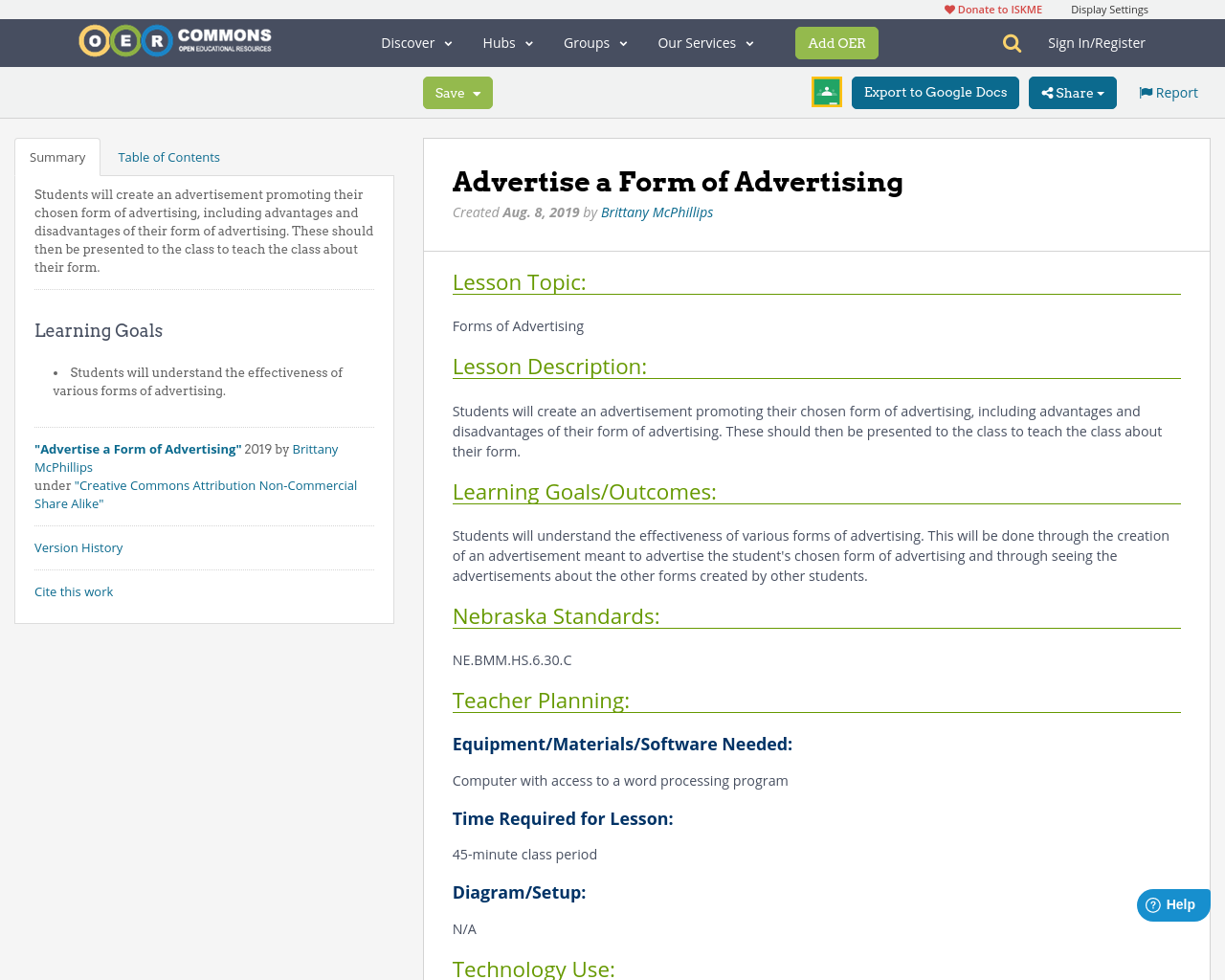 Advertise a Form of Advertising | OER Commons