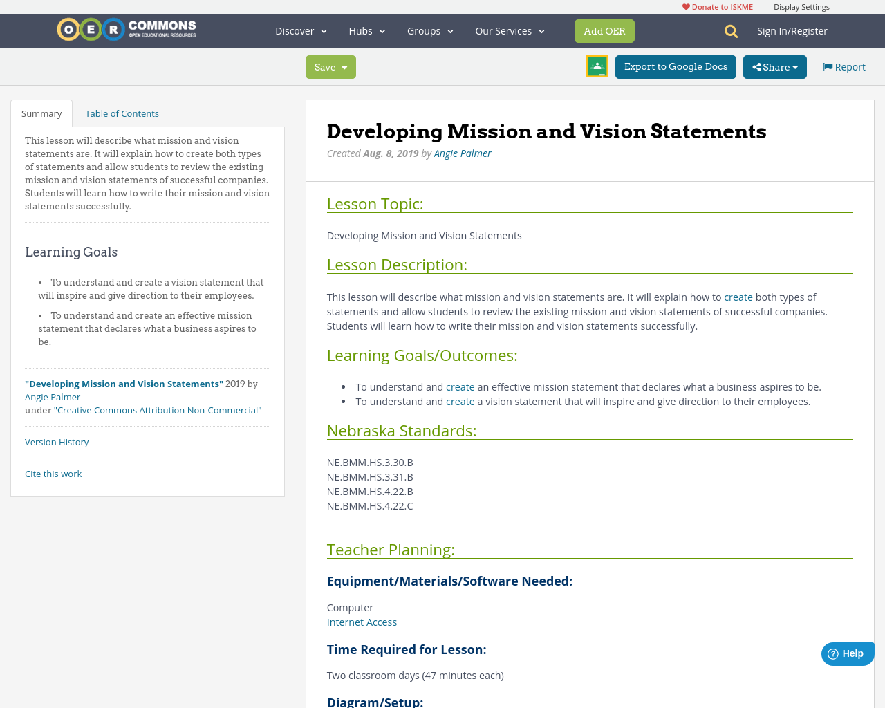 Developing Mission and Vision Statements | OER Commons