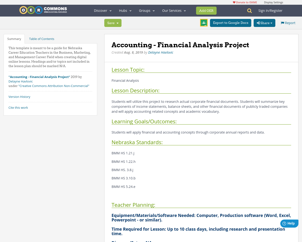 Accounting - Financial Analysis Project | OER Commons