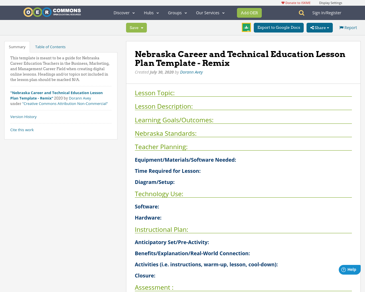 Nebraska Career and Technical Education Lesson Plan Template - Remix ...