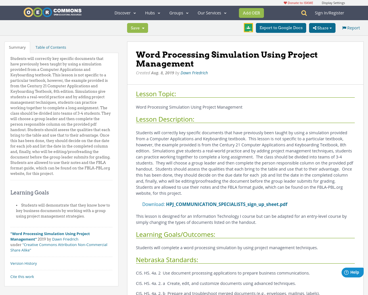 Word Processing Simulation Using Project Management | OER Commons
