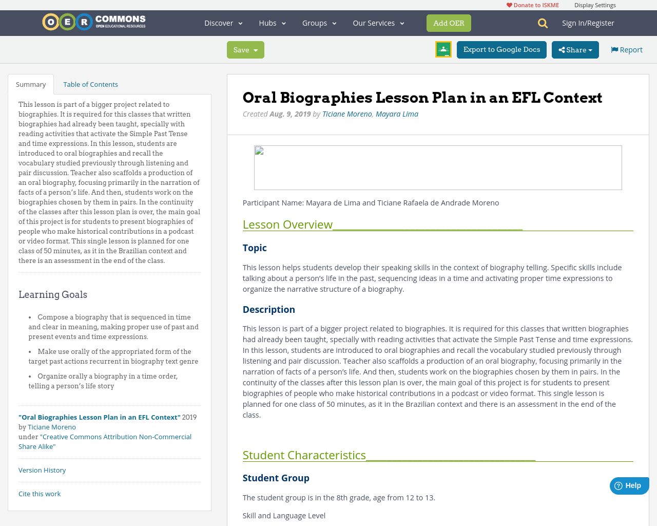 Oral Biographies Lesson Plan in an EFL Context | OER Commons