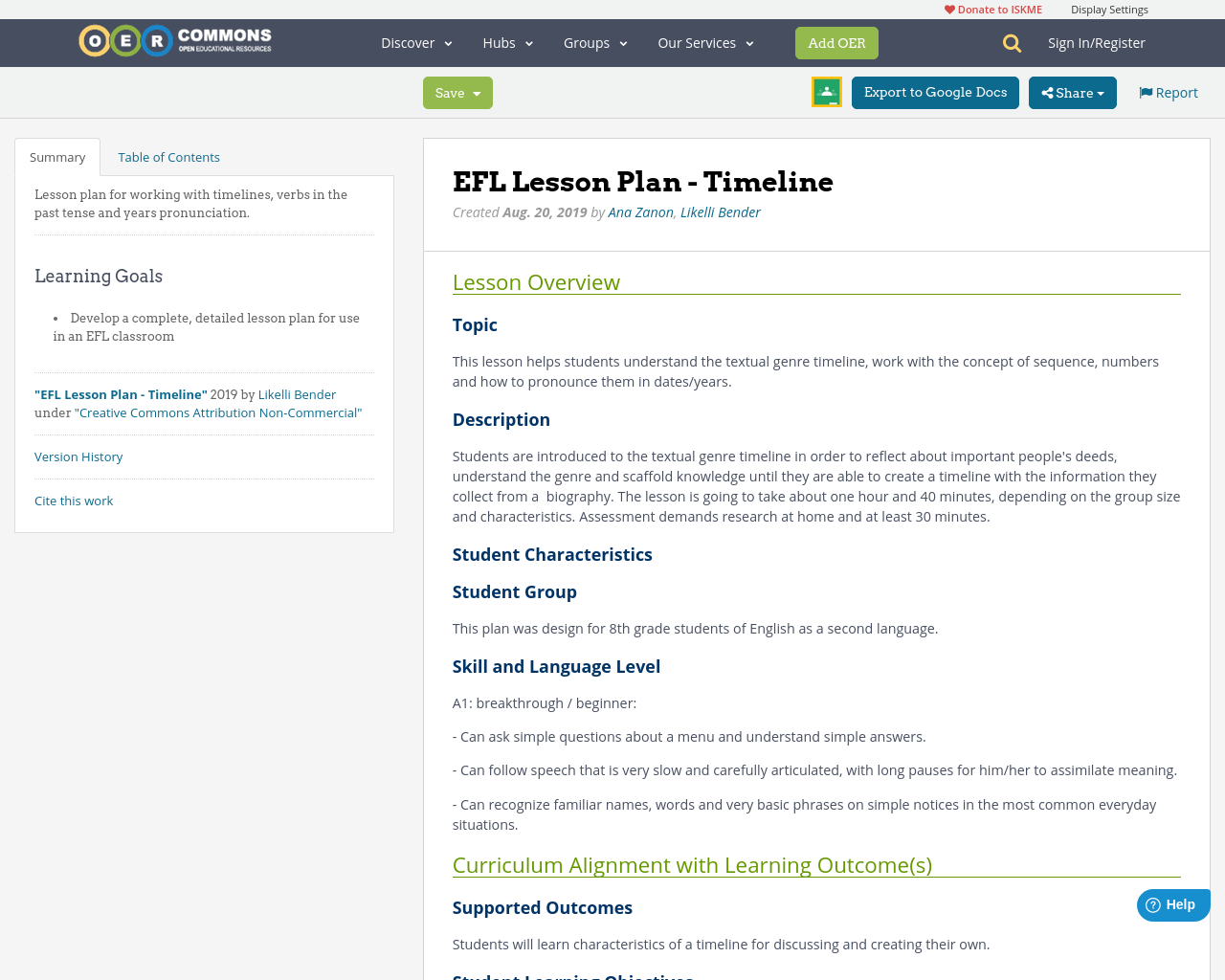 EFL Lesson Plan - Timeline | OER Commons
