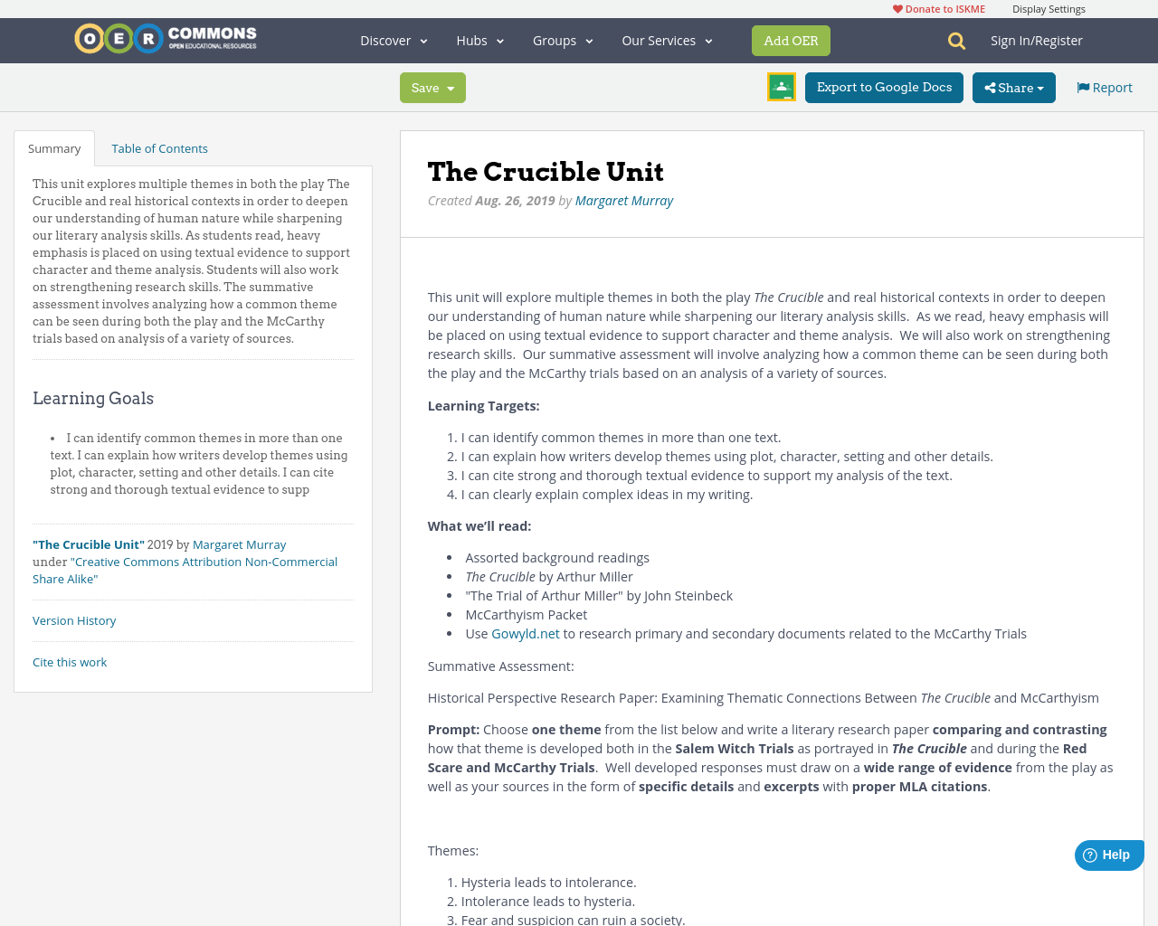 The Crucible Unit | OER Commons