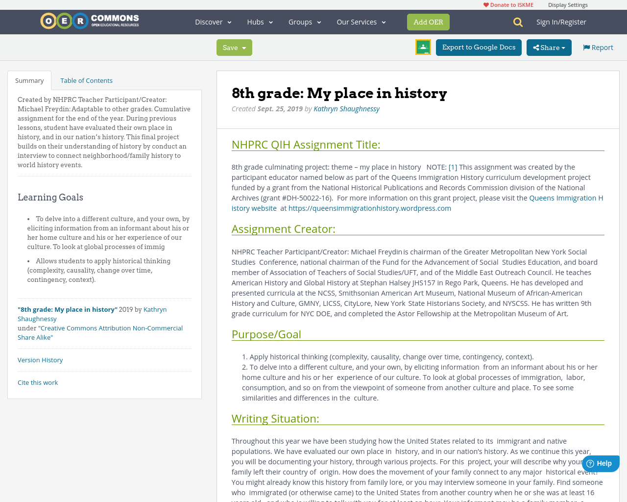 8th Grade My Place In History OER Commons 8th Grade My Place In History OER Commons