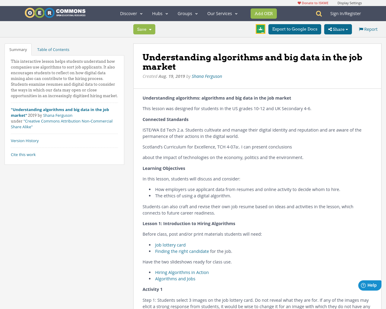 Understanding algorithms and big data in the job market | OER Commons