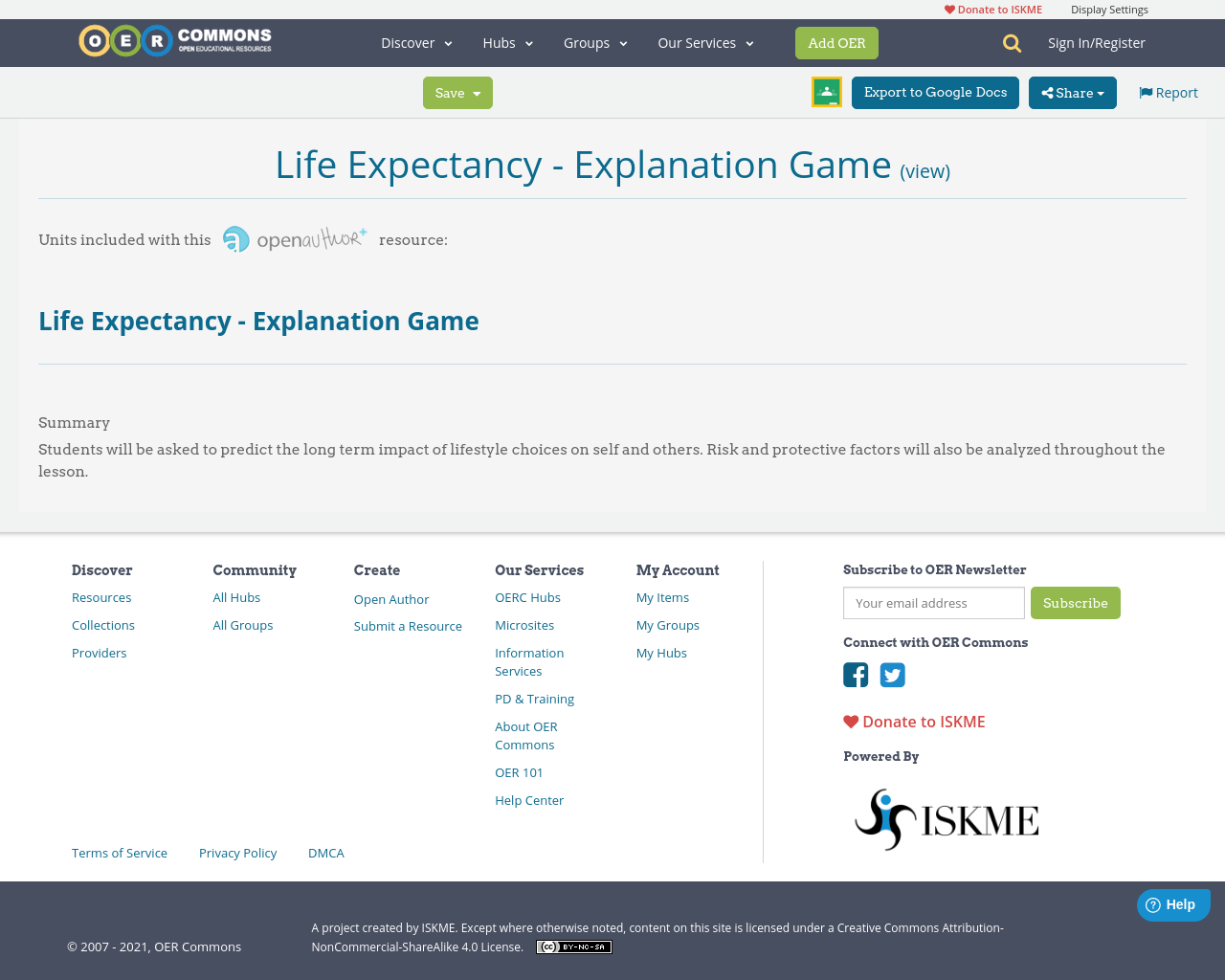 Life Expectancy - Explanation Game | OER Commons