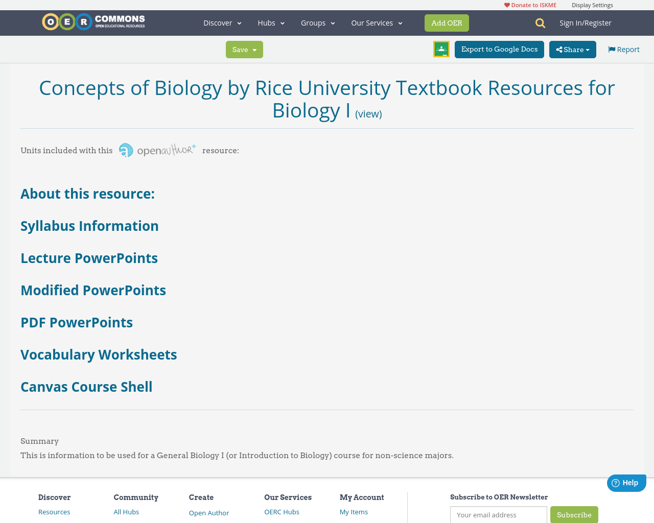 Concepts of Biology by Rice University Textbook Resources for Biology I ...