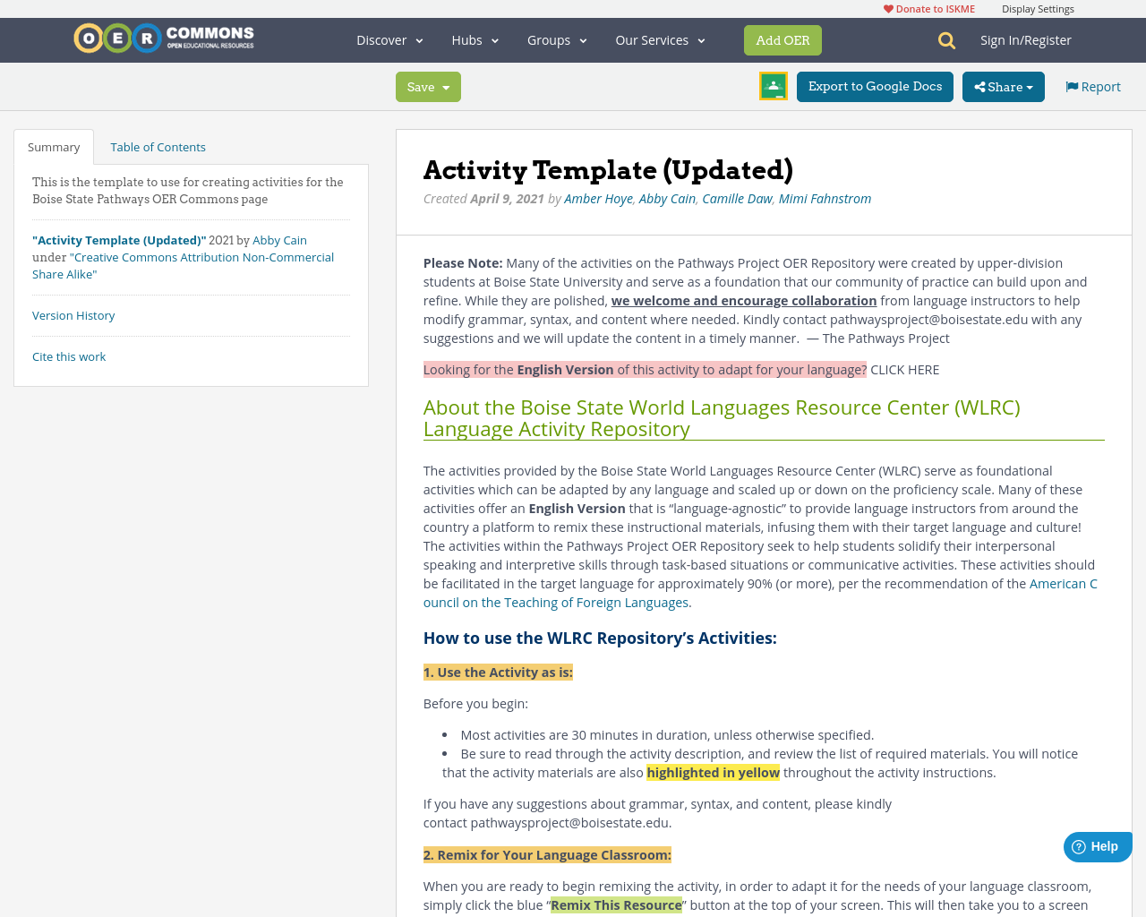 Activity Template (Updated) | OER Commons