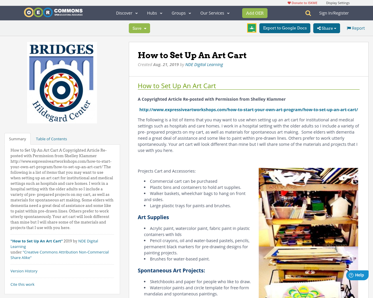 How to Set Up An Art Cart | OER Commons