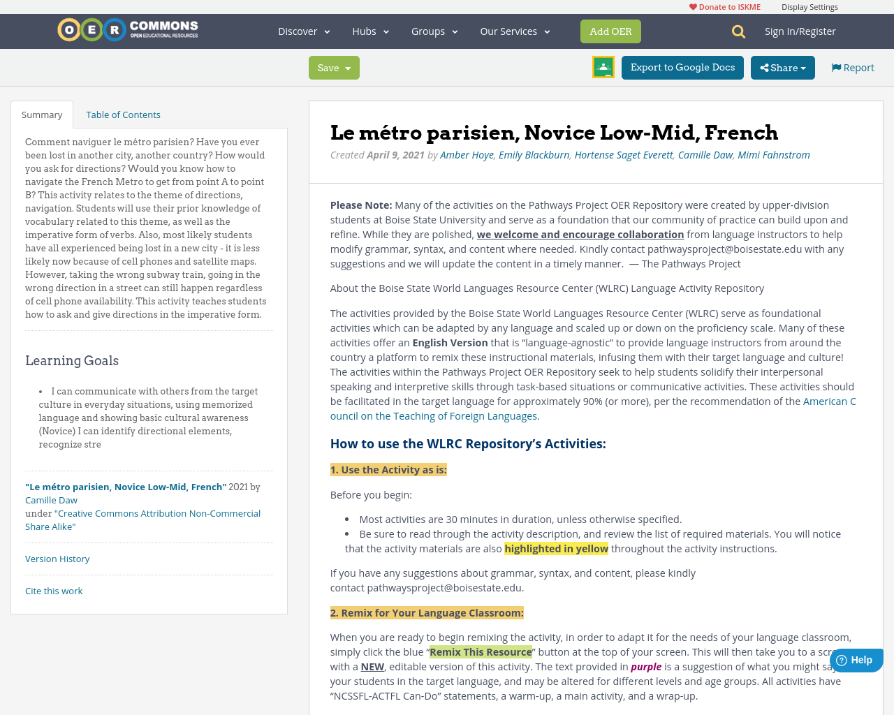 Le métro parisien, Novice Low-Mid, French | OER Commons