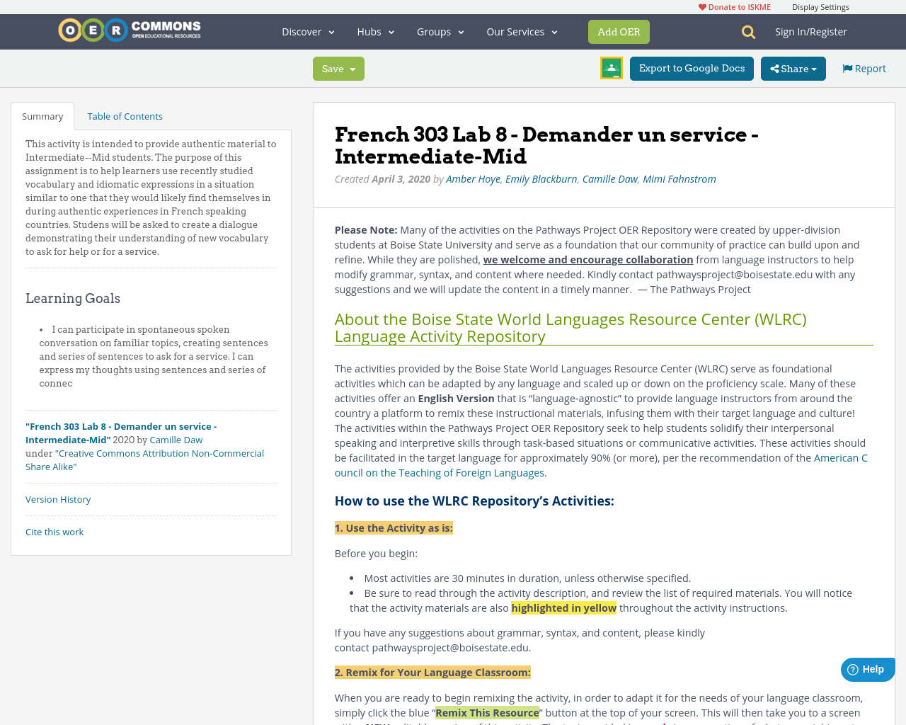 French 303 Lab 8 - Demander un service - Intermediate-Mid | OER Commons