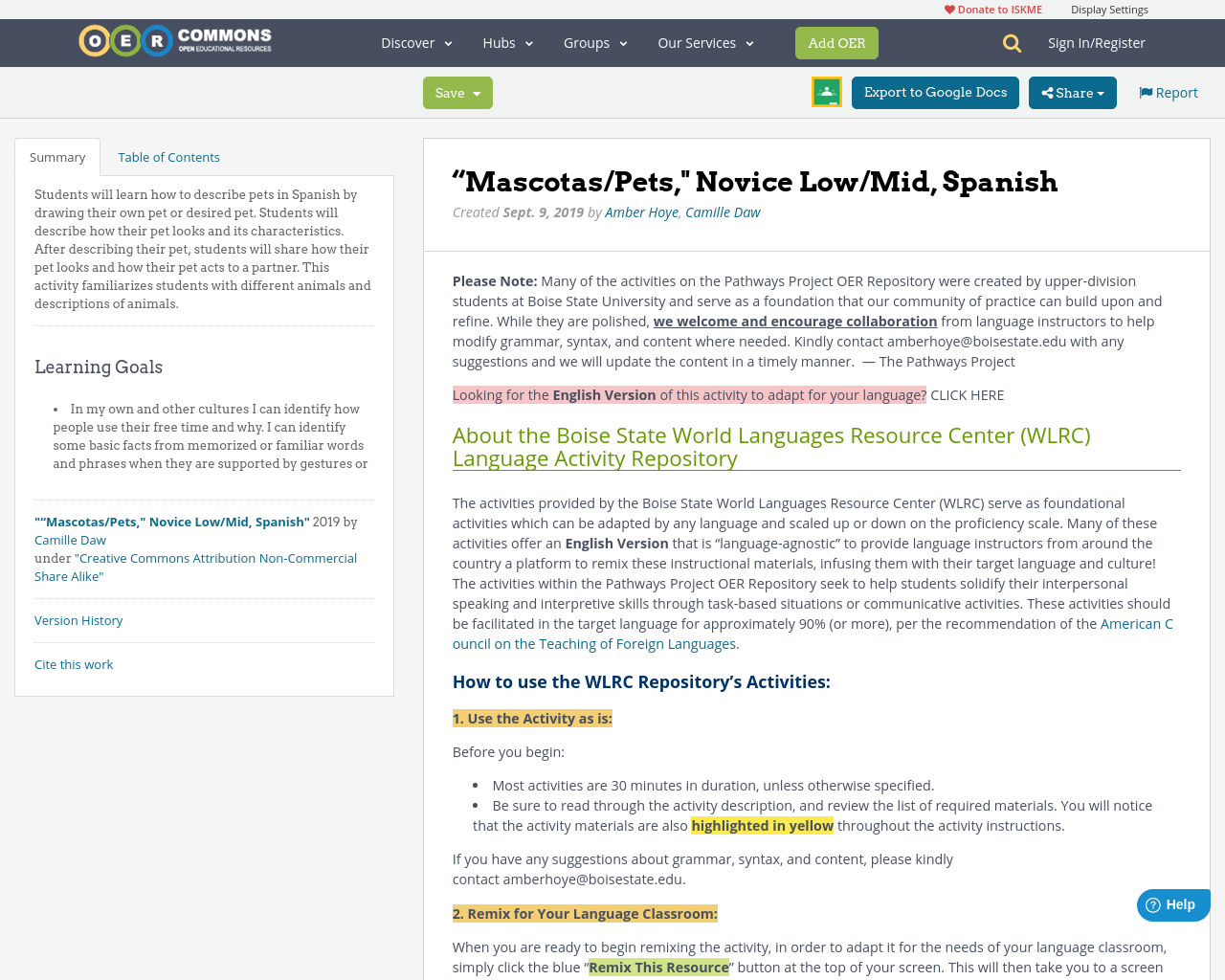 “Mascotas/Pets," Novice Low/Mid, Spanish | OER Commons