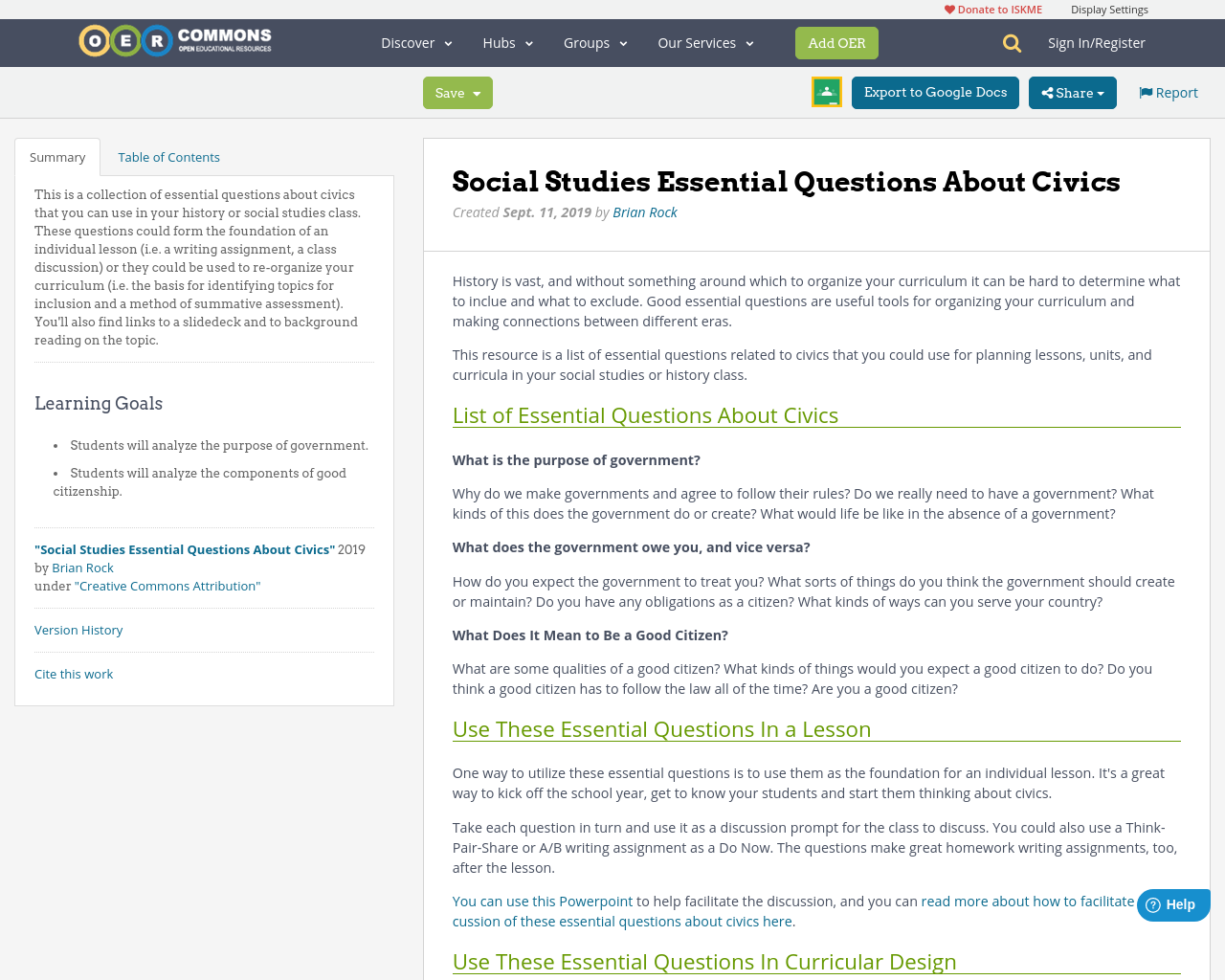 Social Studies Essential Questions About Civics | OER Commons