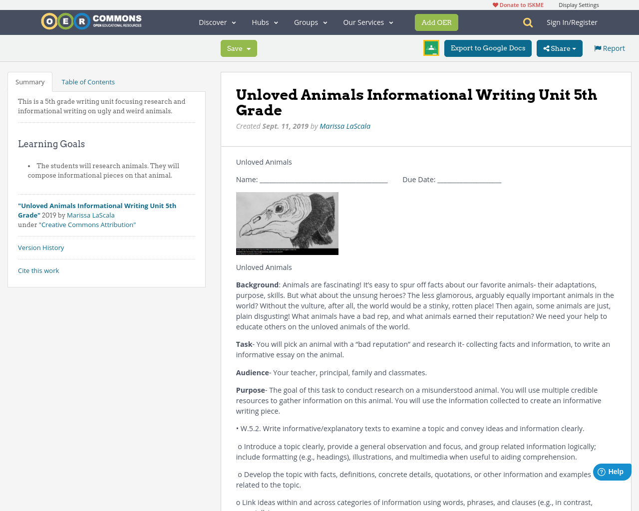 Unloved Animals Informational Writing Unit 5th Grade | OER Commons