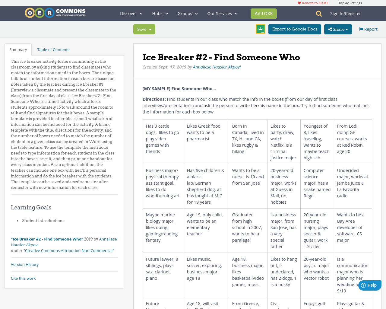 Ice Breaker #2 - Find Someone Who | OER Commons