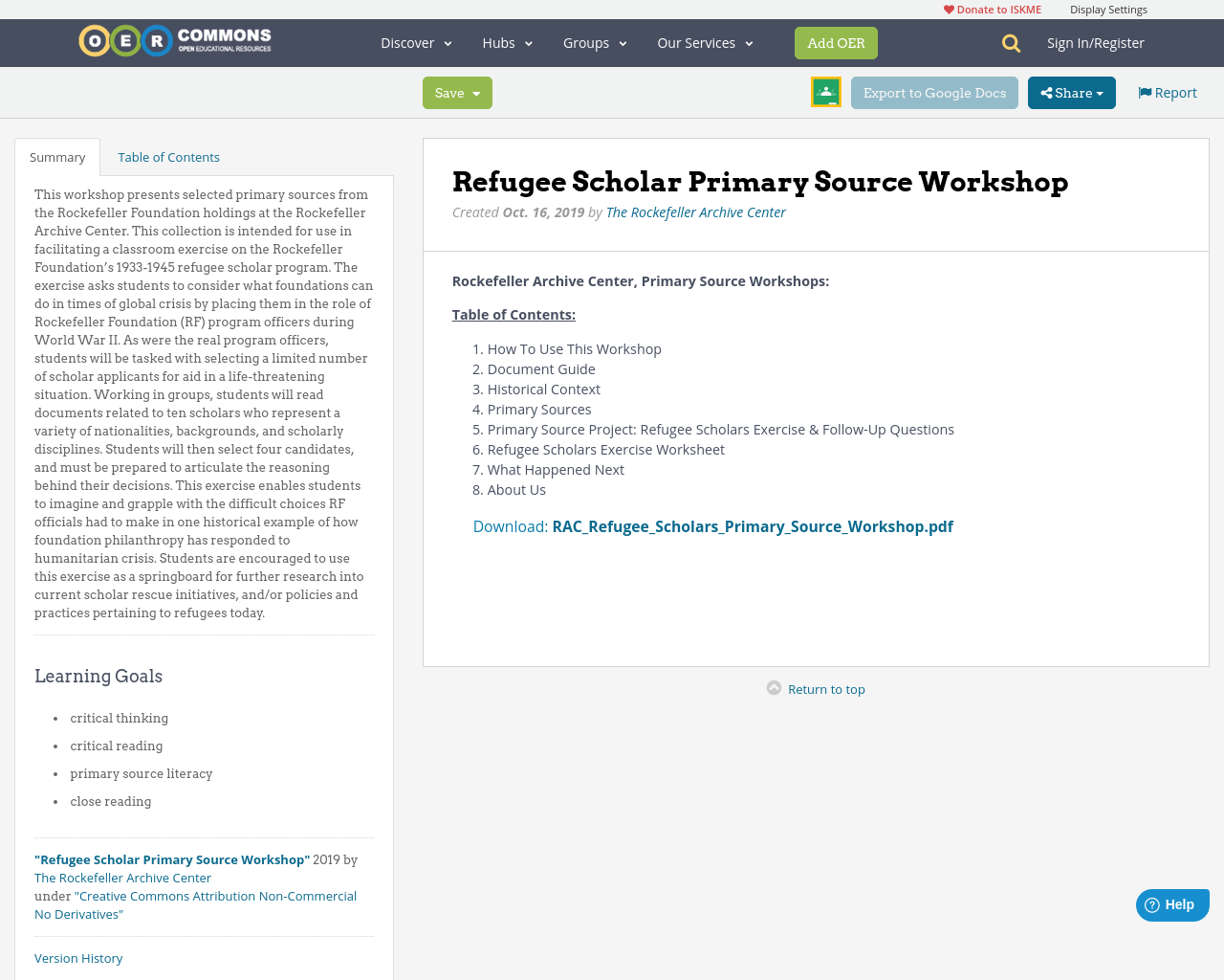 Refugee Scholar Primary Source Workshop | OER Commons