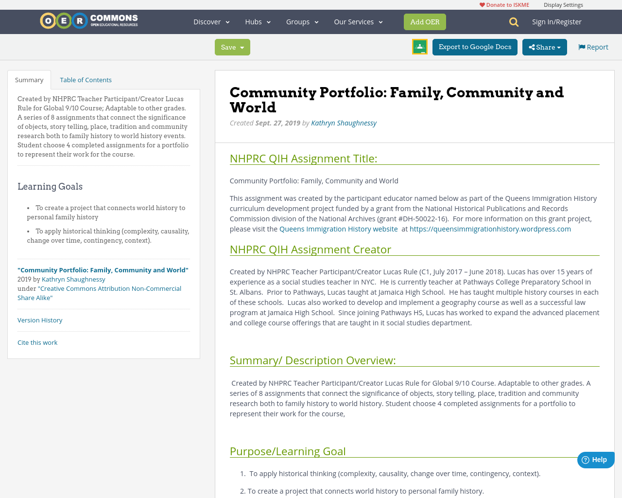 Community Portfolio: Family, Community and World | OER Commons
