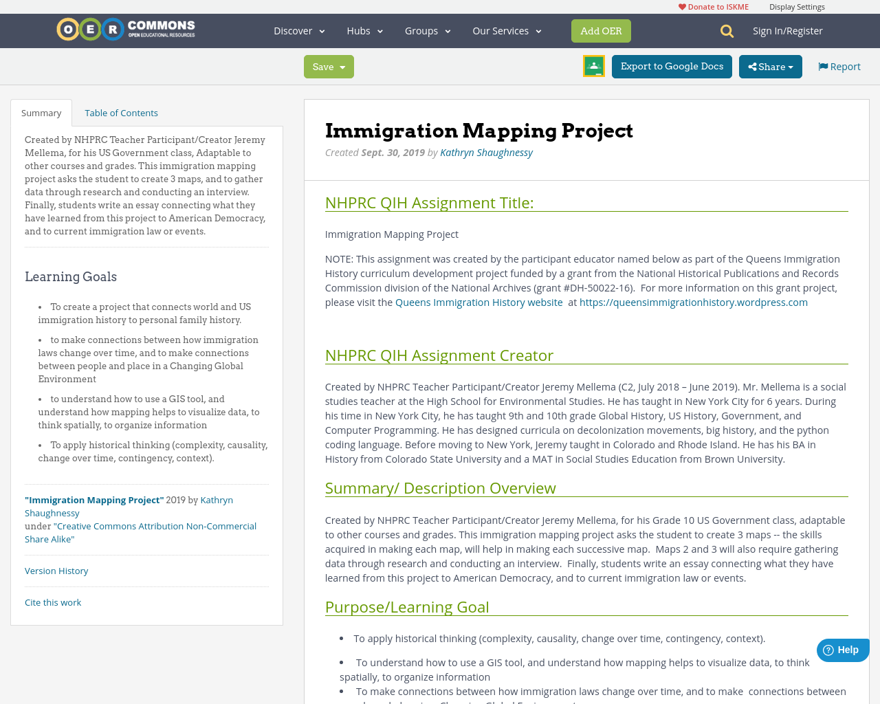 Immigration Mapping Project | OER Commons