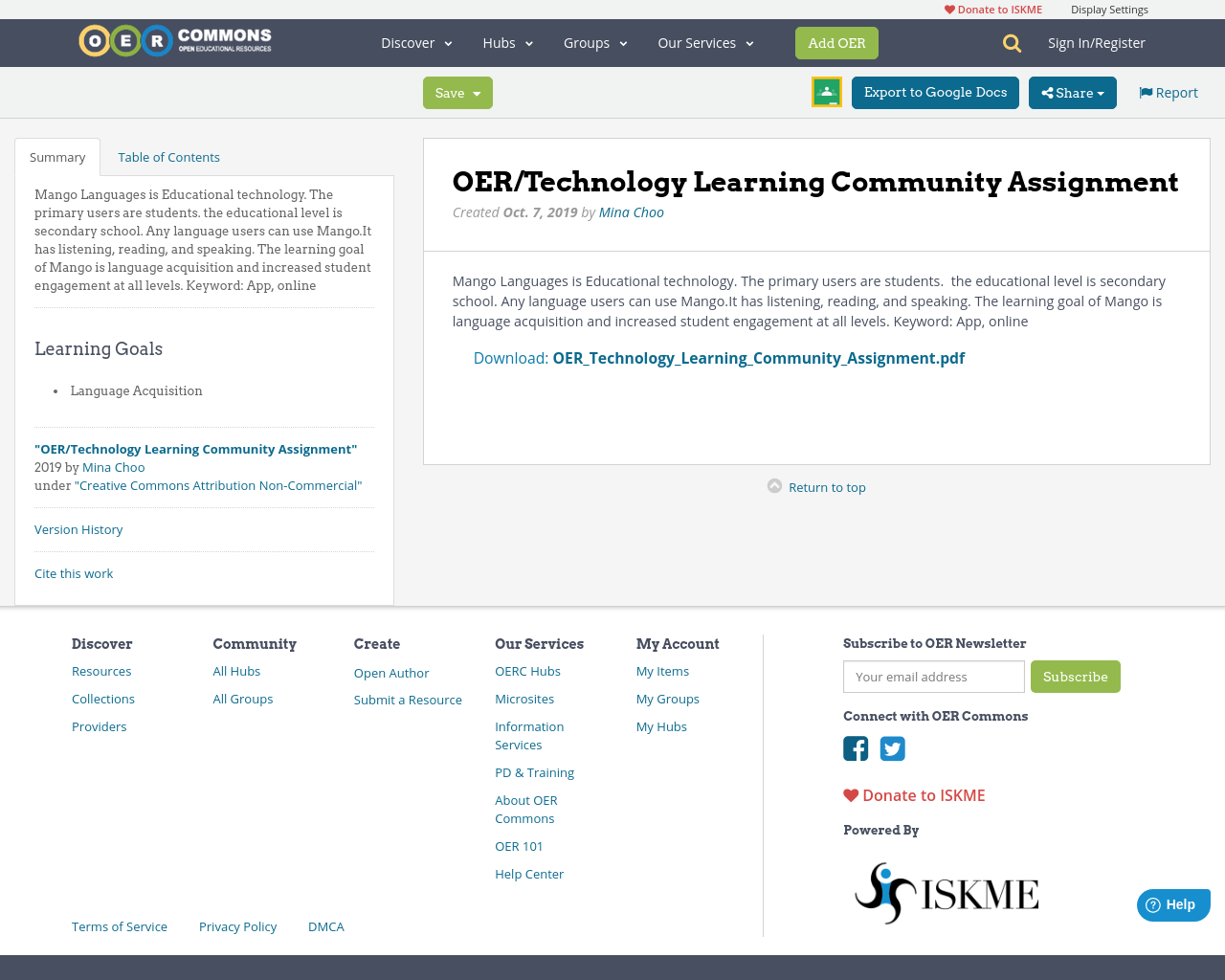 OER/Technology Learning Community Assignment | OER Commons