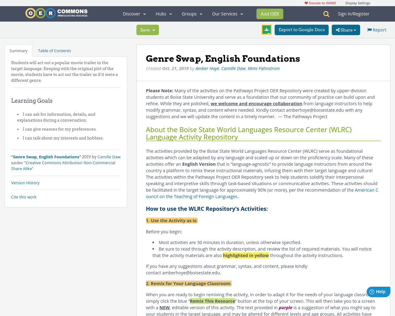 Genre Swap, English Foundations | OER Commons
