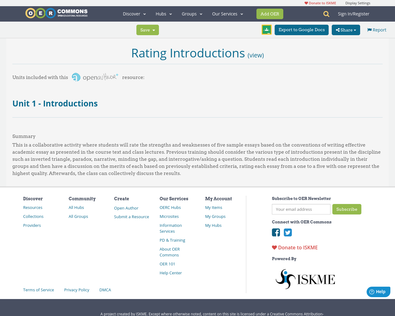 Rating Introductions | OER Commons