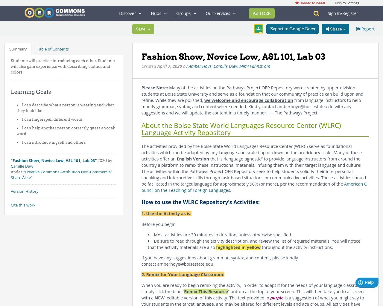 Fashion Show, Novice Low, ASL 101, Lab 03 | OER Commons