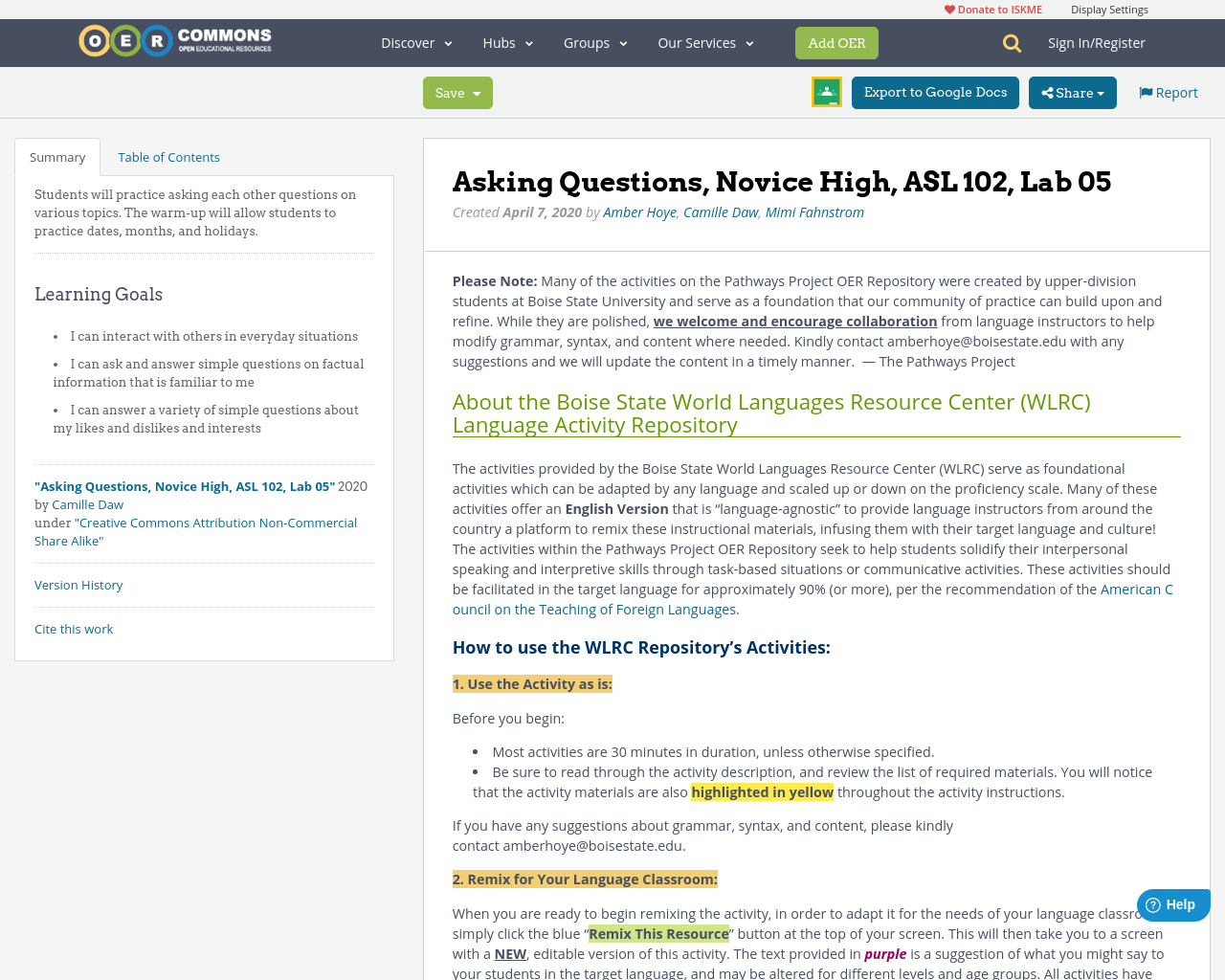 Asking Questions, Novice High, ASL 102, Lab 05 | OER Commons