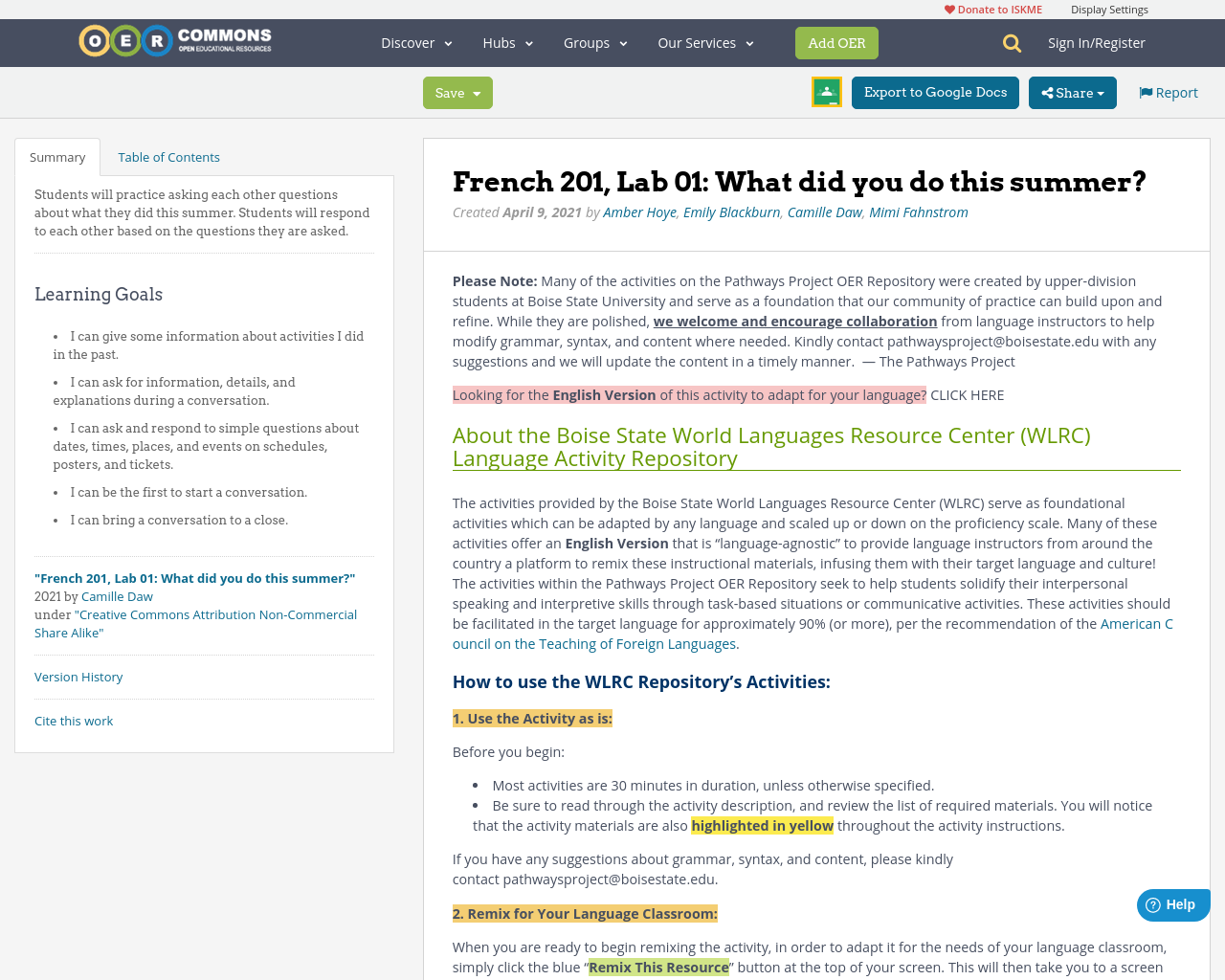 French Level 3, Activity 01: L'été / Summer (Face-to-Face) | OER Commons