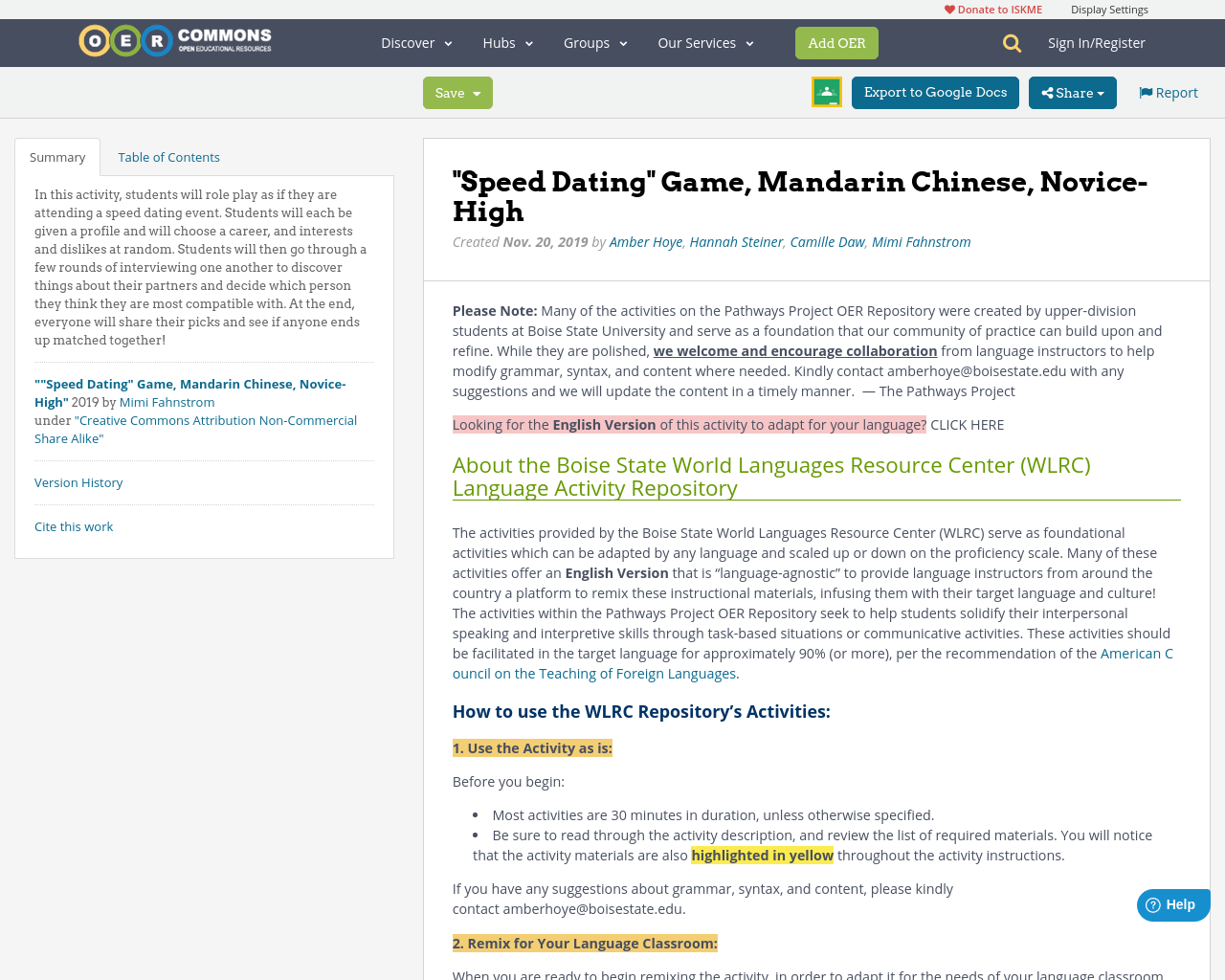 "Speed Dating" Game, Mandarin Chinese, Novice-High | OER Commons
