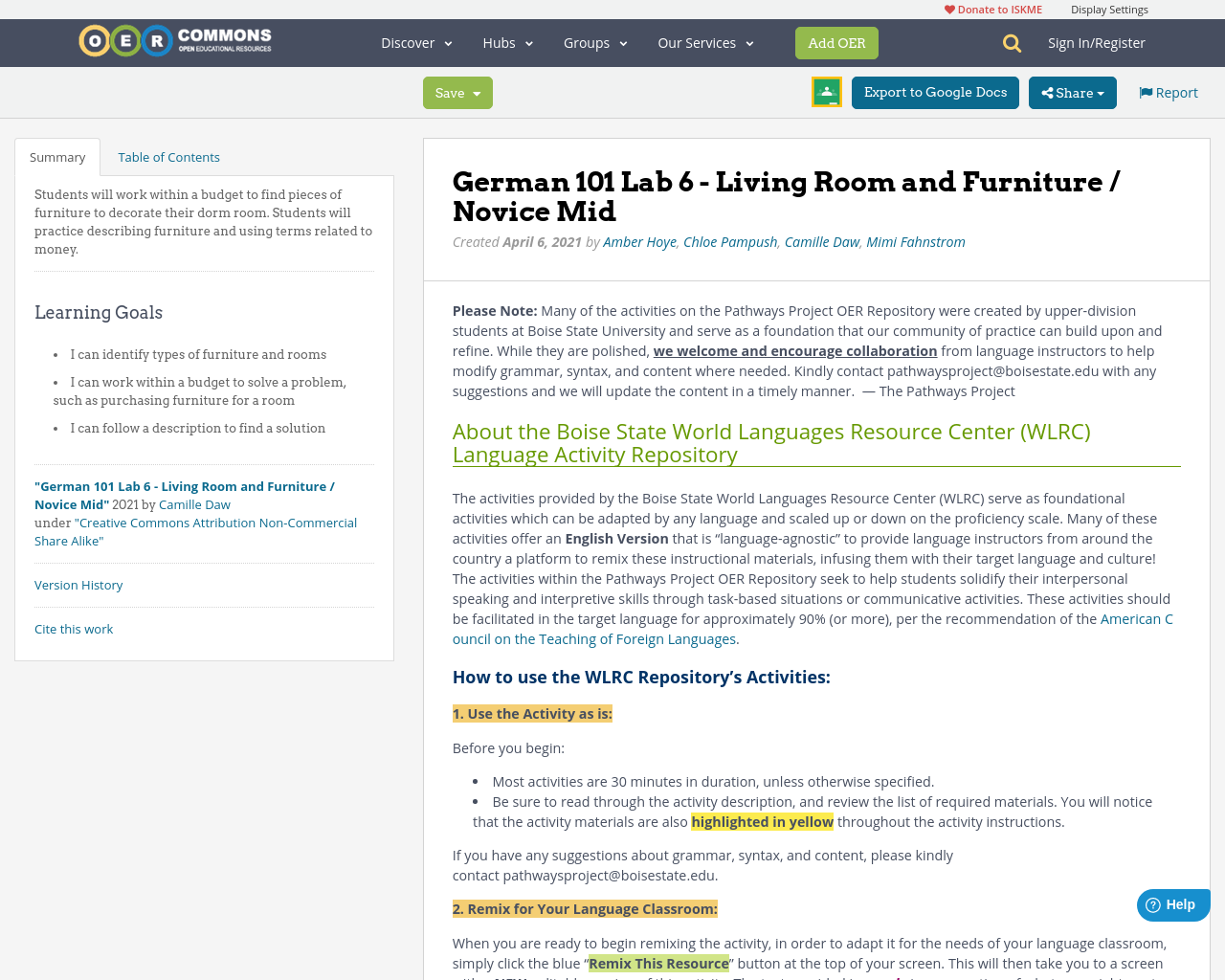 German Level 1, Activity 06: Möbel und Wohnen / Furniture and Living ...