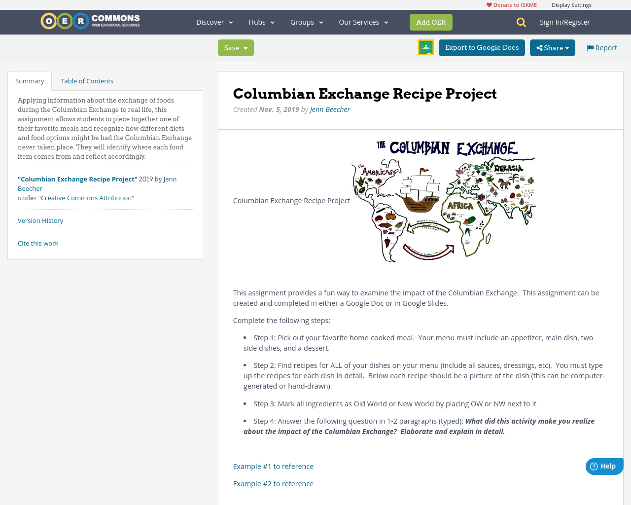 Columbian Exchange Recipe Project | OER Commons