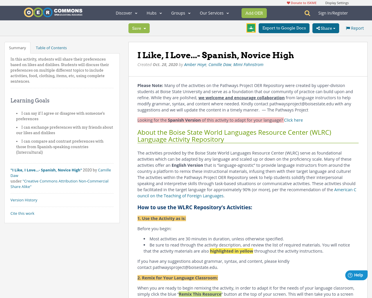 I Like, I Love...- English Template, Novice High | OER Commons
