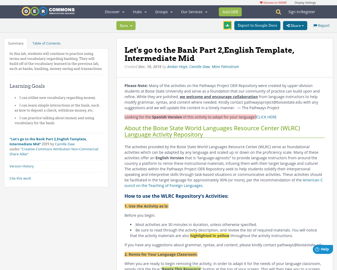 Let's go to the Bank Part 2,English Template, Intermediate Mid | OER ...