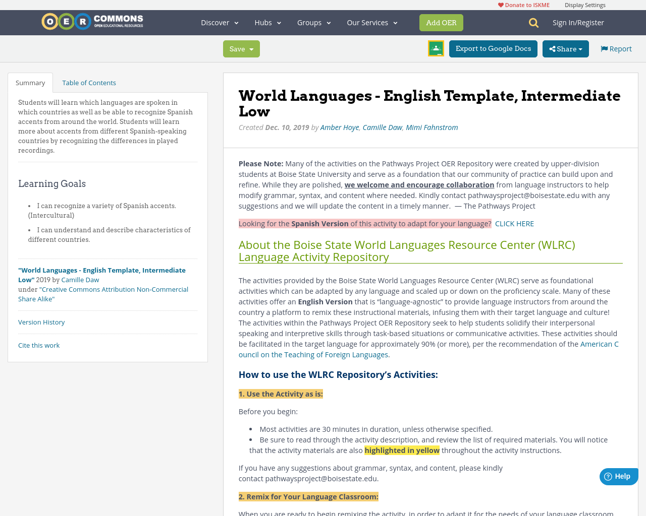 World Languages - English Template, Intermediate Low | OER Commons