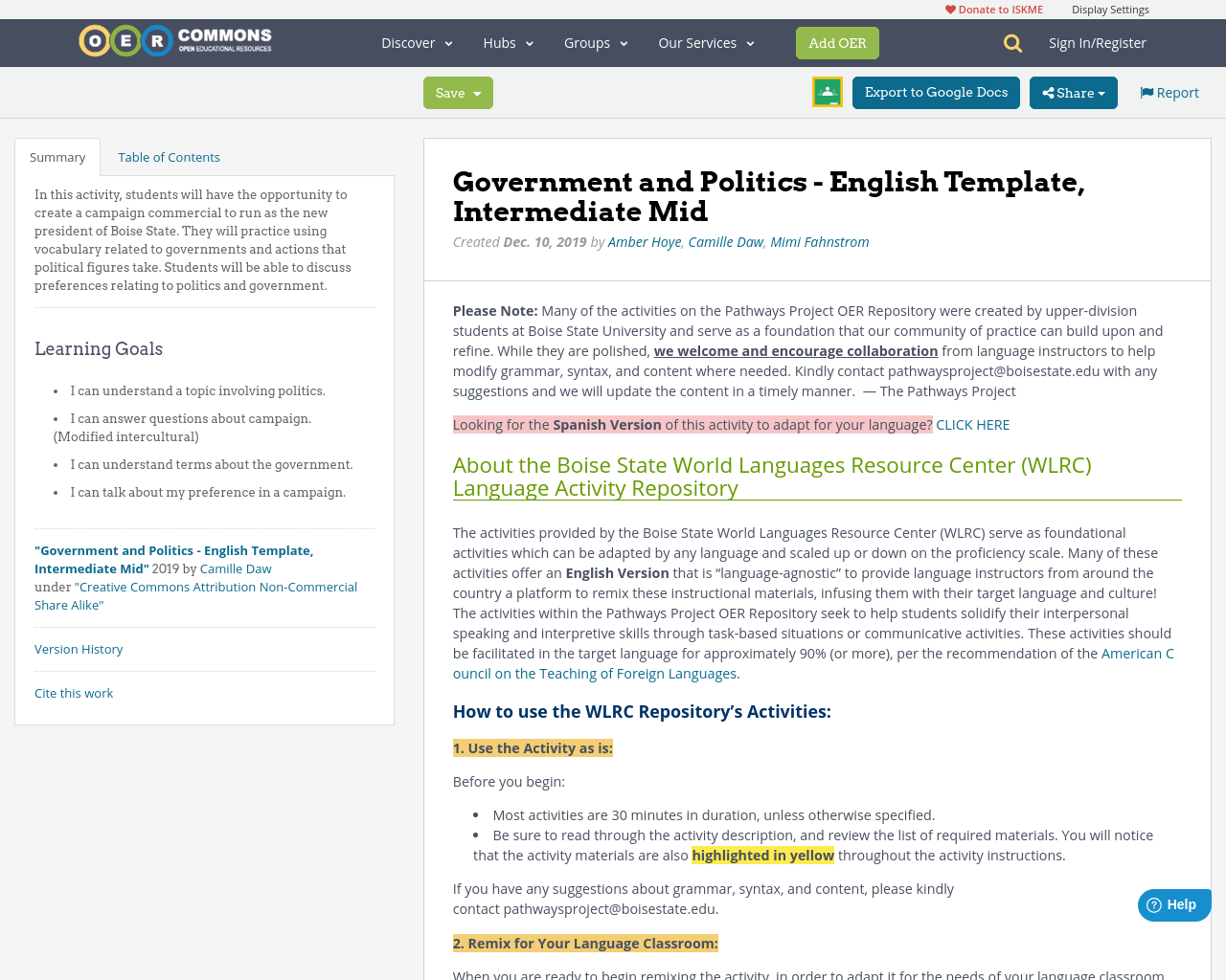 Government and Politics - English Template, Intermediate Mid | OER Commons