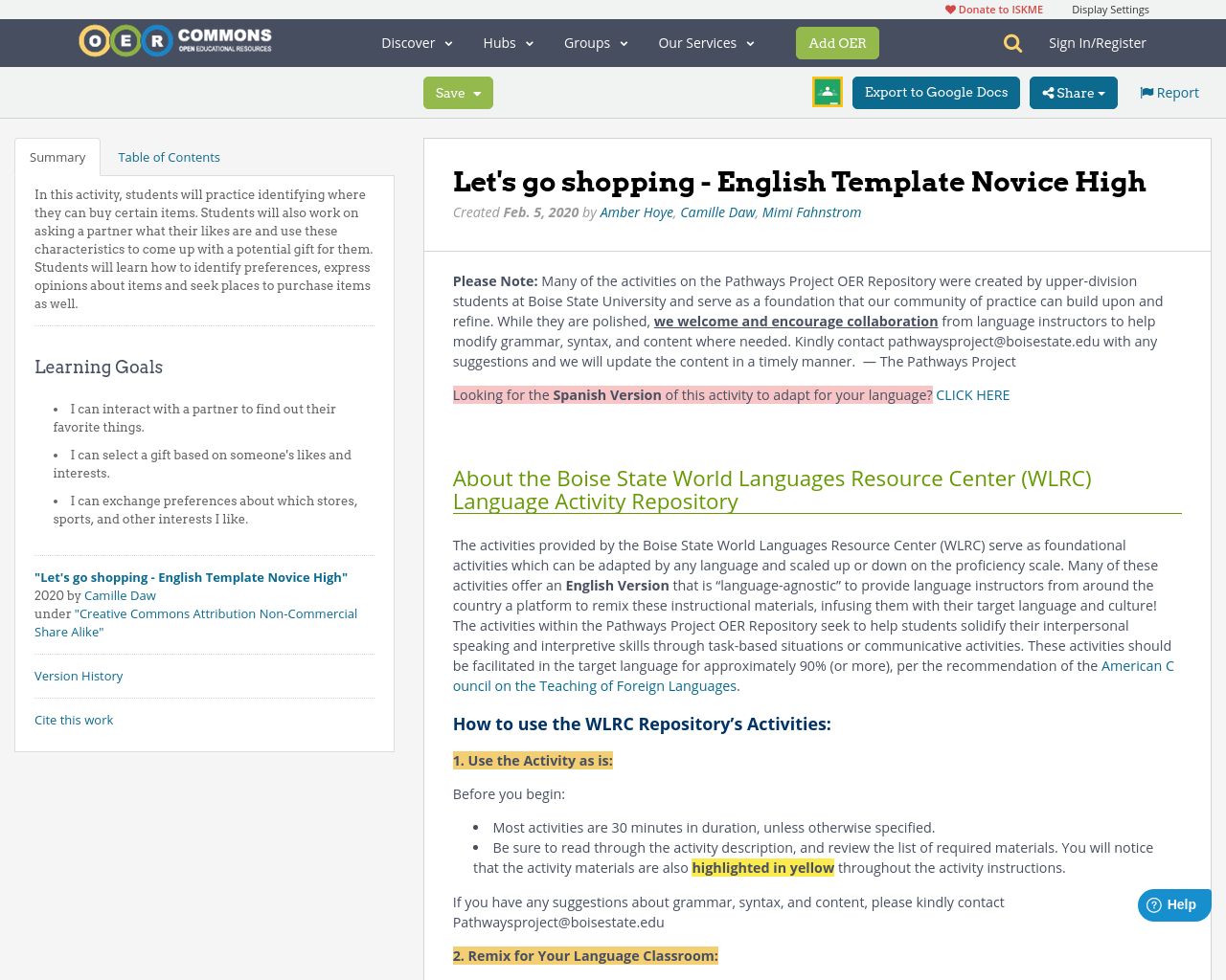Let's go shopping - English Template Novice High | OER Commons