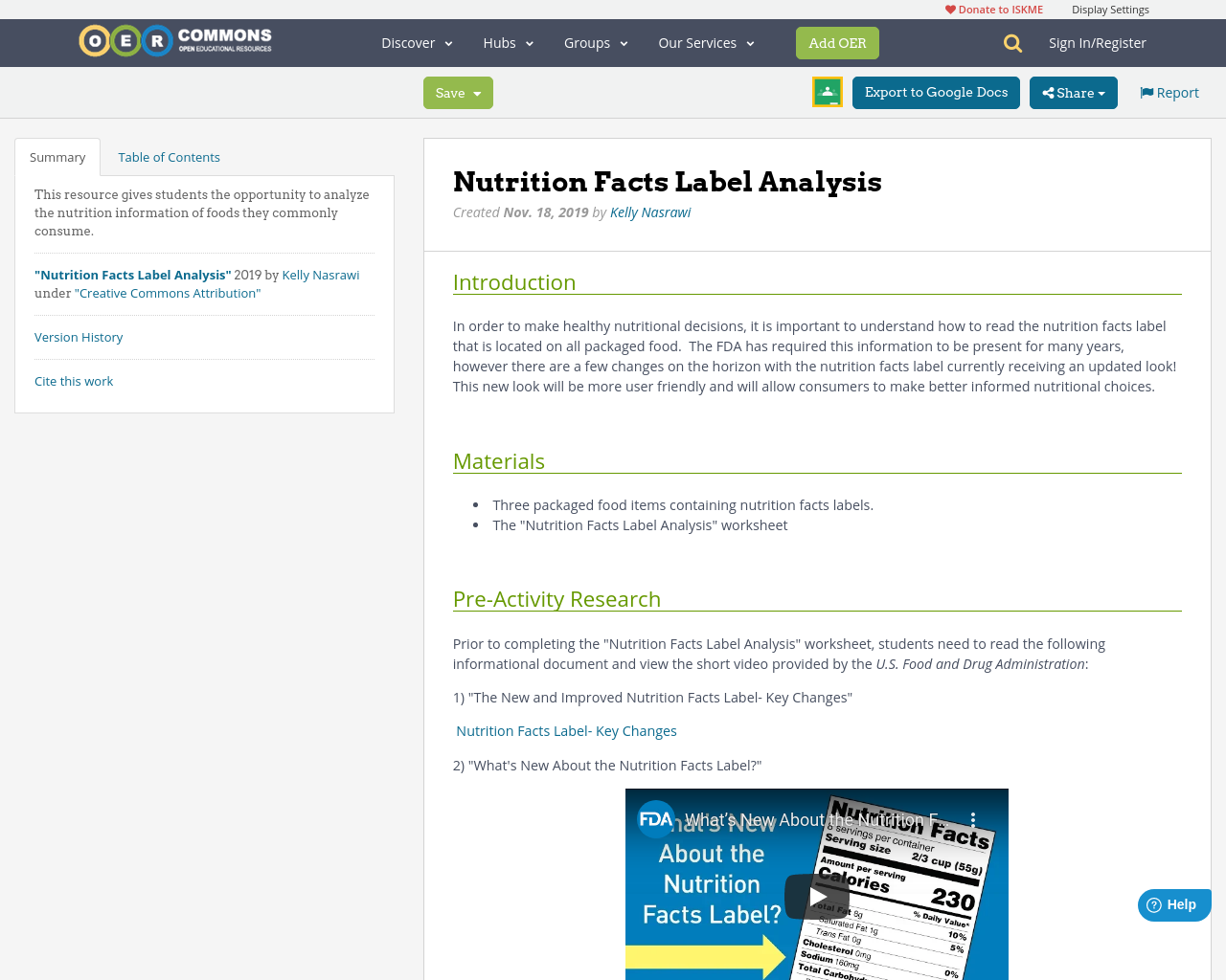 Nutrition Facts Label Analysis | OER Commons