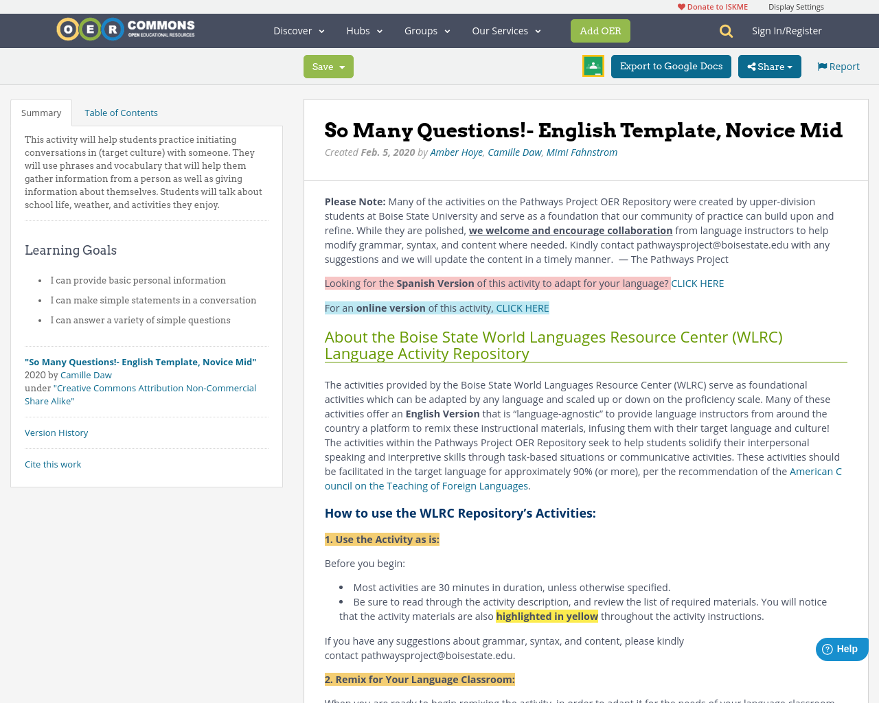 So Many Questions!- English Template, Novice Mid | OER Commons