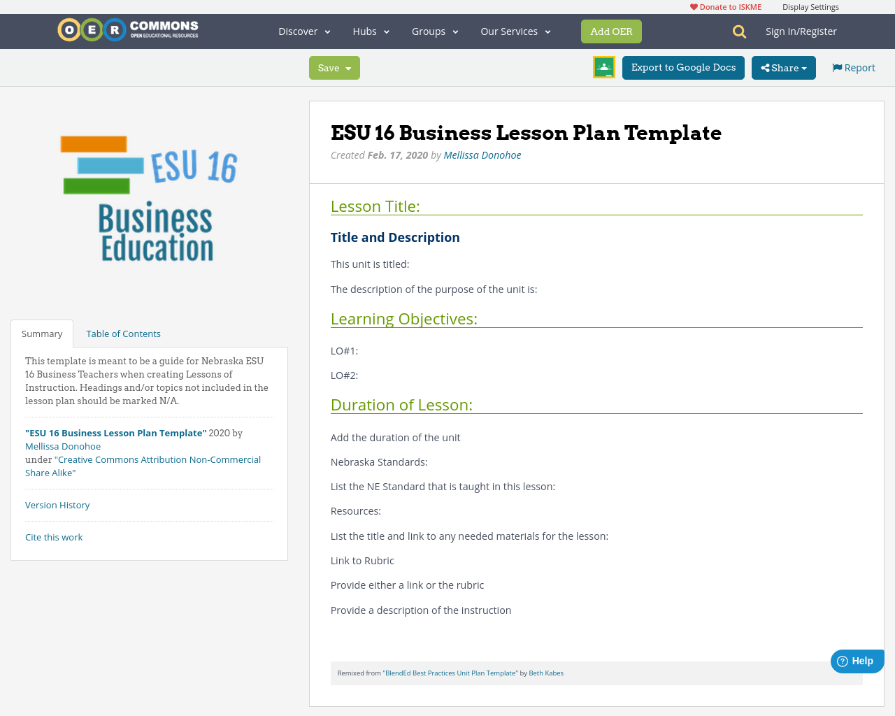 ESU 16 Business Lesson Plan Template | OER Commons