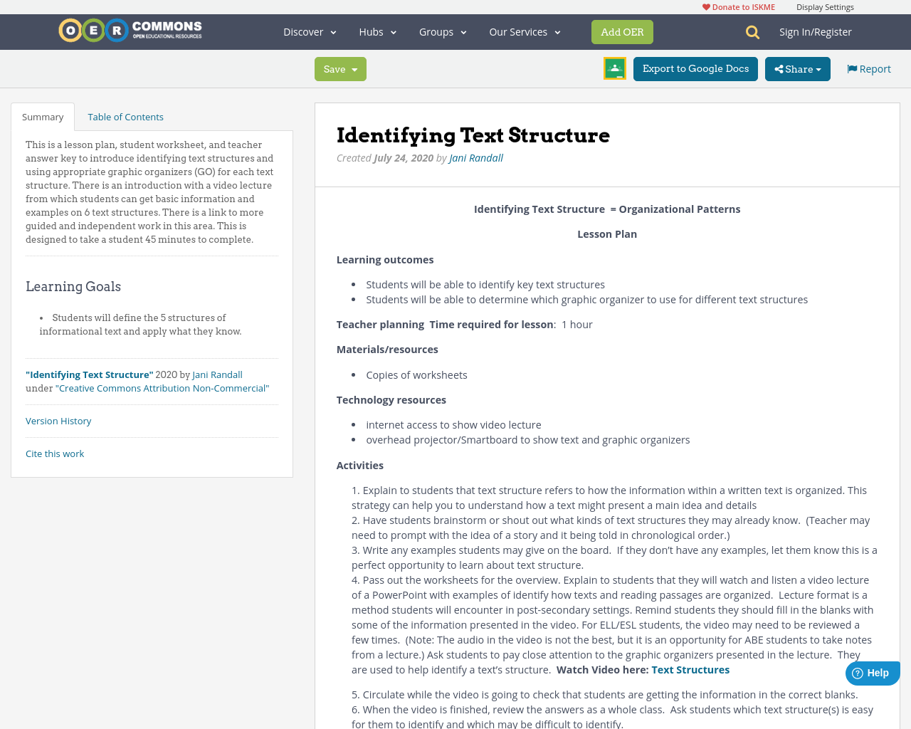 Identifying Text Structure OER Commons