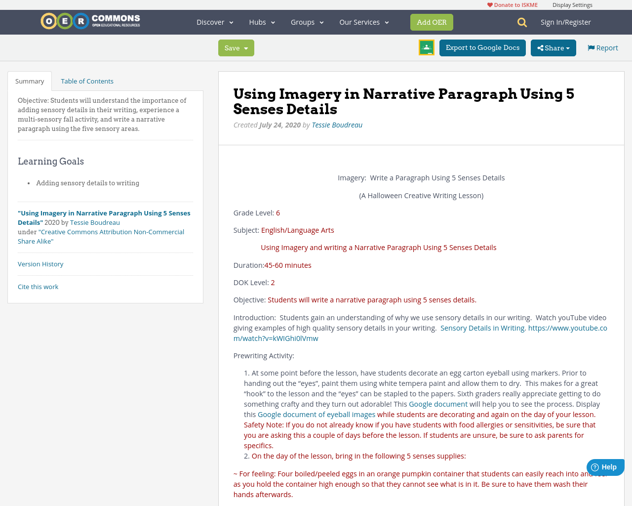 Using Imagery in Narrative Paragraph Using 5 Senses Details | OER Commons